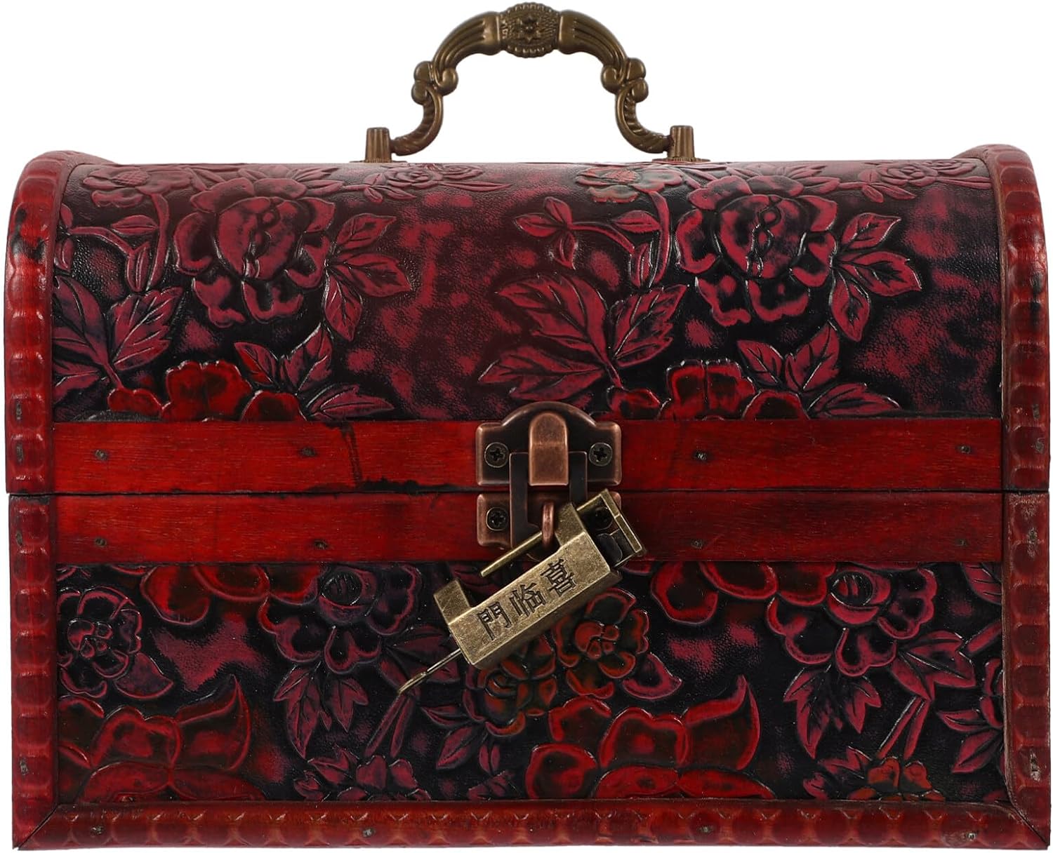 Ljia Vintage Wooden Treasure Chest Rustic Trinket Jewelry Storage Box ...