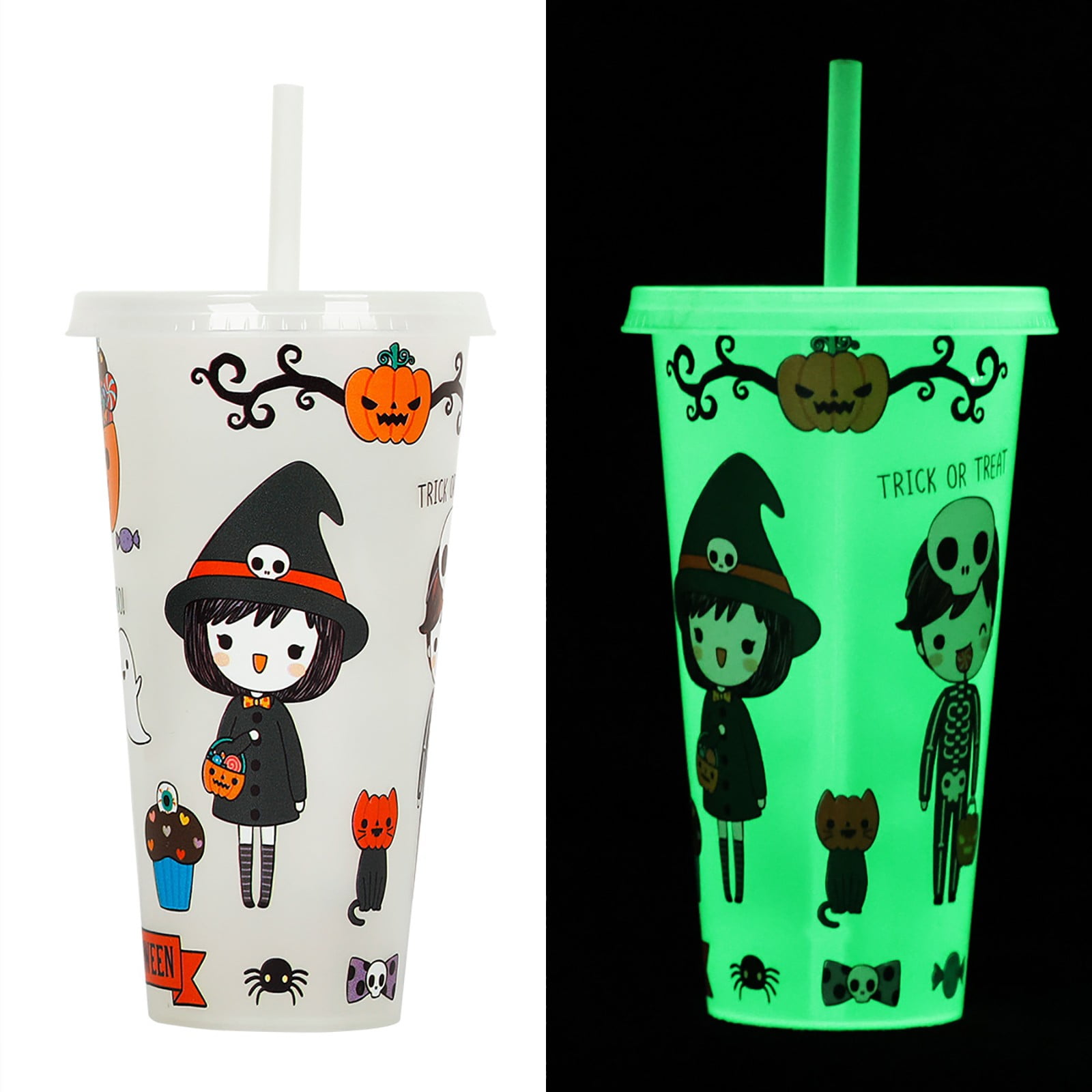 Ljstore Halloween Luminous Cup Bhalloween Decorations Color Changing Reusable Cups with Lids and ...