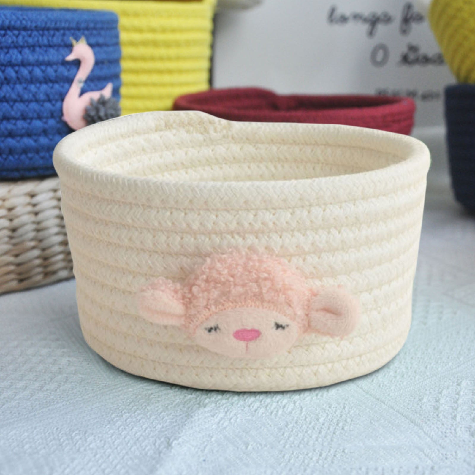 Ljstore Home Textile Storage Flower Mini Woven Basket Round Cotton Rope ...
