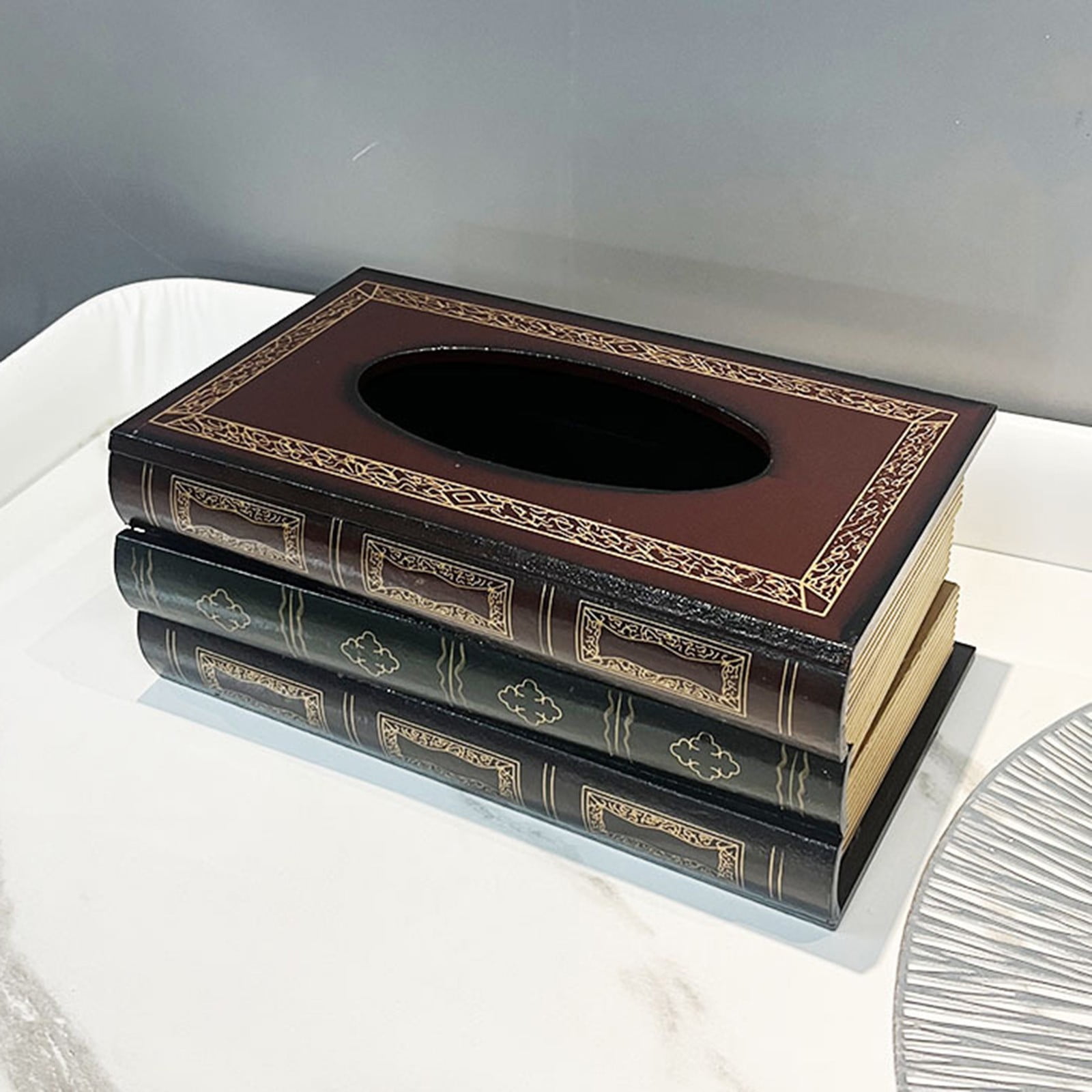 Ljstore Tissue Box Vintage Stacked Books Design Solid Wood Tissue Box ...