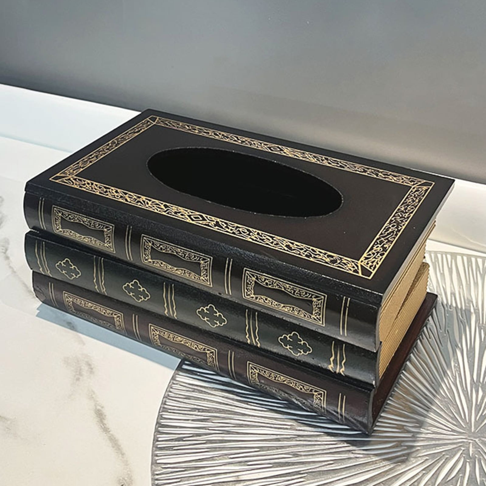 Ljstore Tissue Box Vintage Stacked Books Design Solid Wood Tissue Box ...
