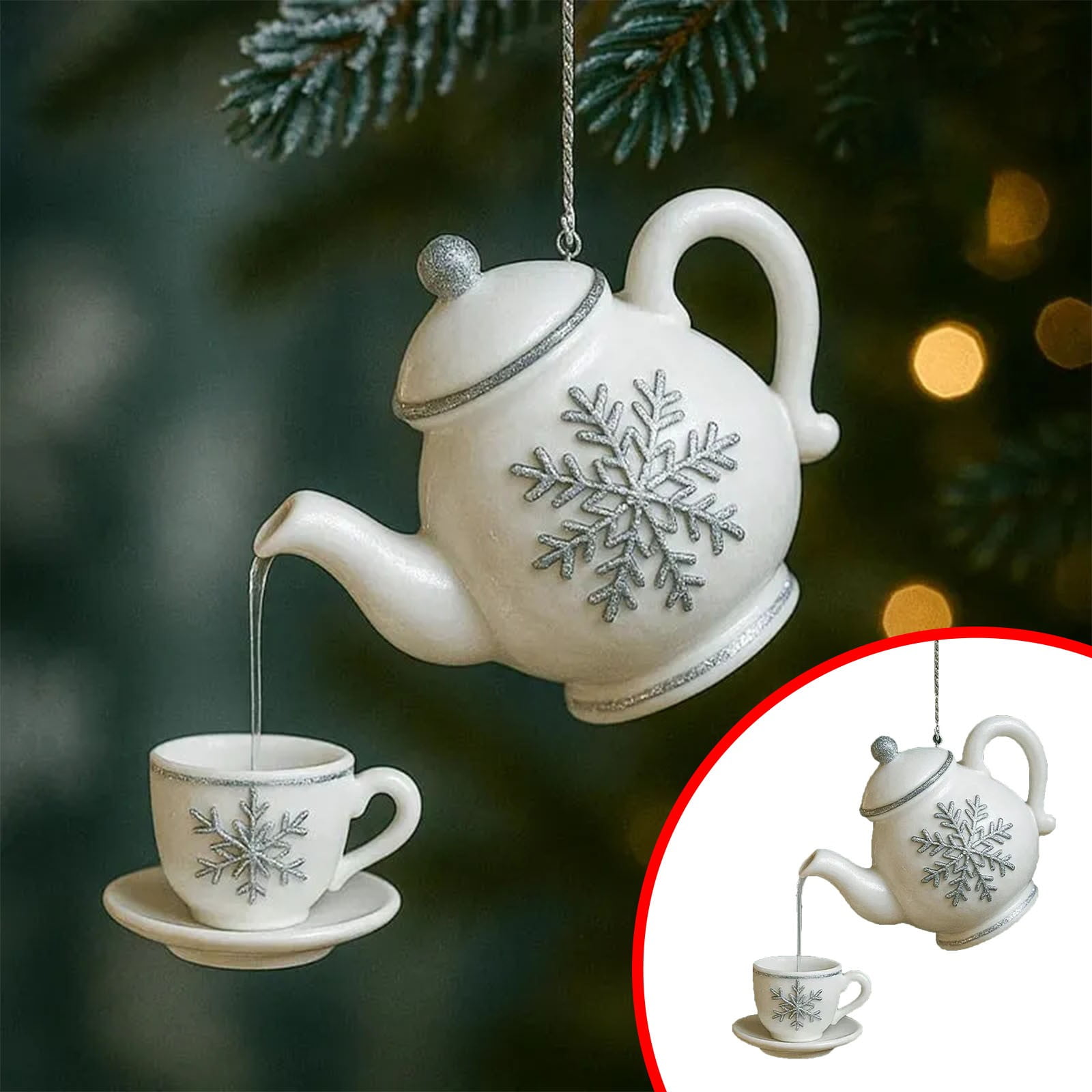 Ljxge 2D Teapot Christmas Ornament Retro Style Hanging Decor With ...