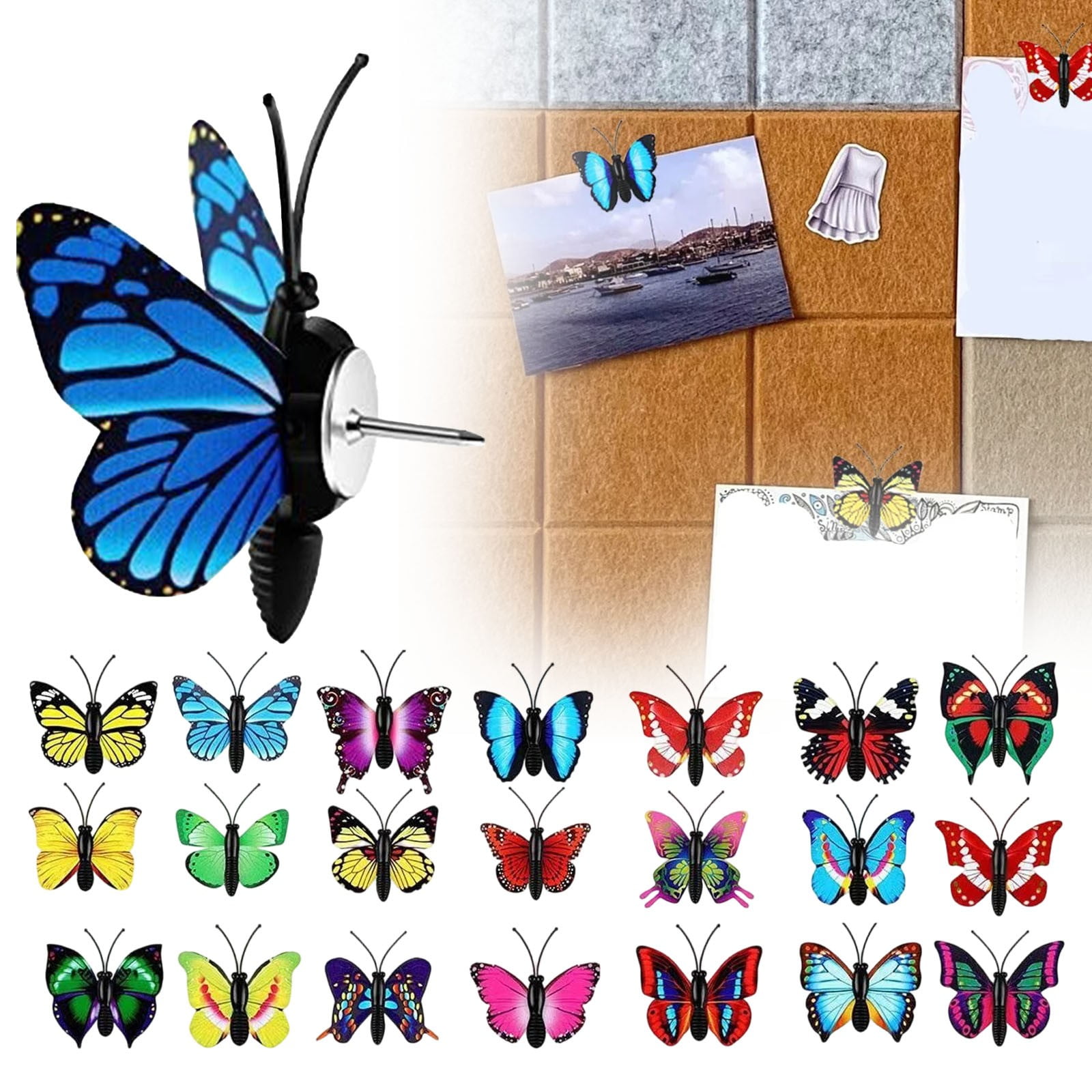 Ljxge 30 Pcs Butterfly Push Pins Decorative Thumb Tacks Colorful Metal ...