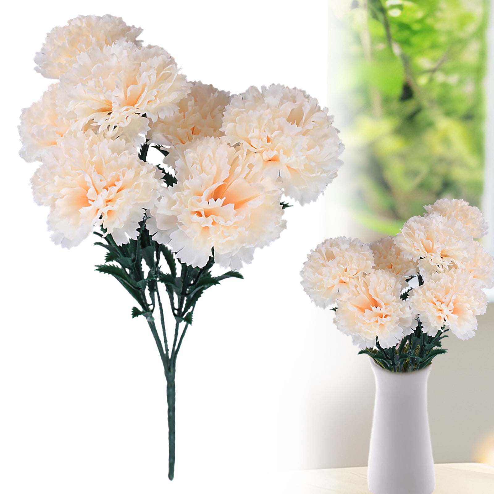 Ljxge 7-Heads Artificial Carnation Bouquet With Stems For Wedding And ...