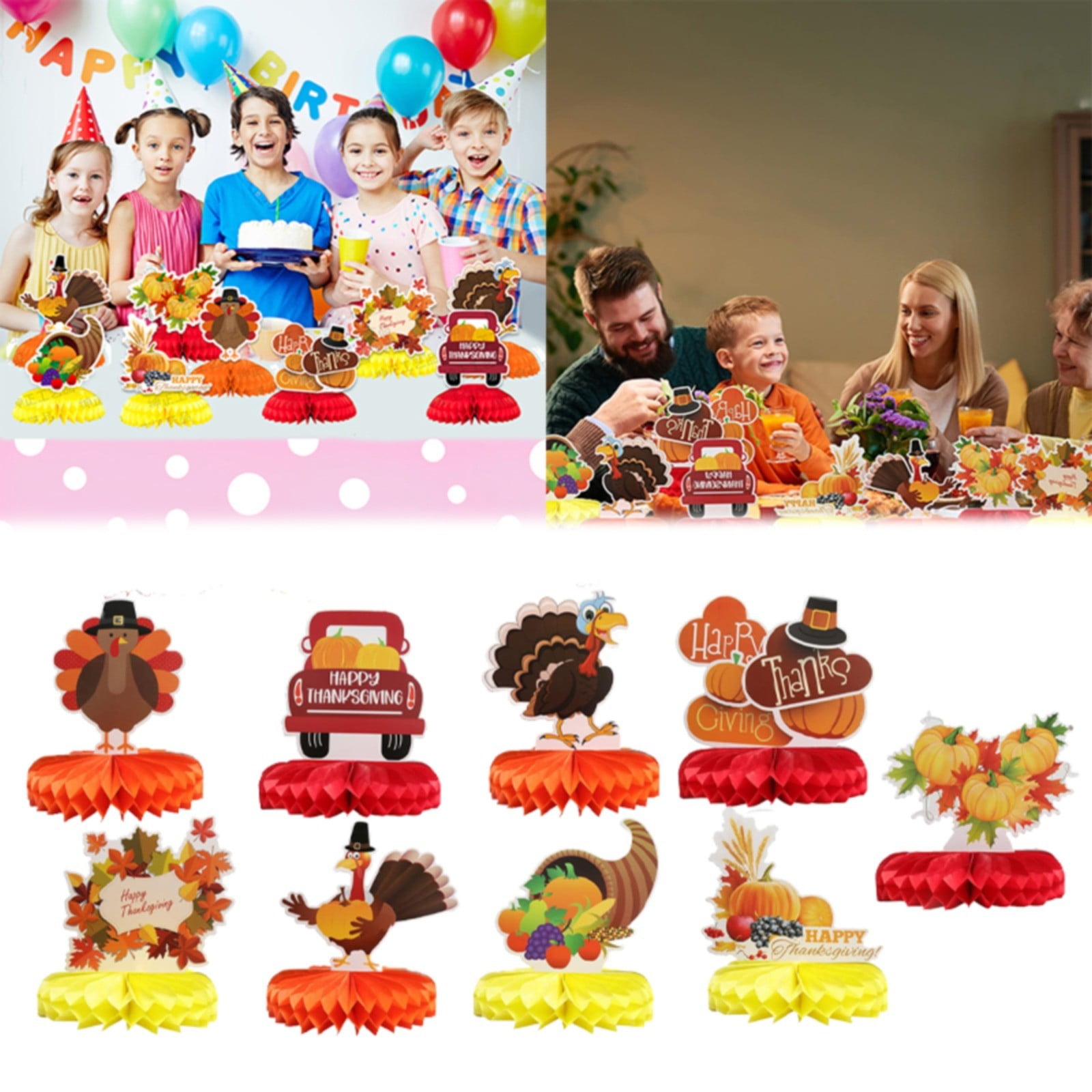 Ljxge 9 Pcs Thanksgiving Honeycomb Paper Decorations Centerpiece Set ...