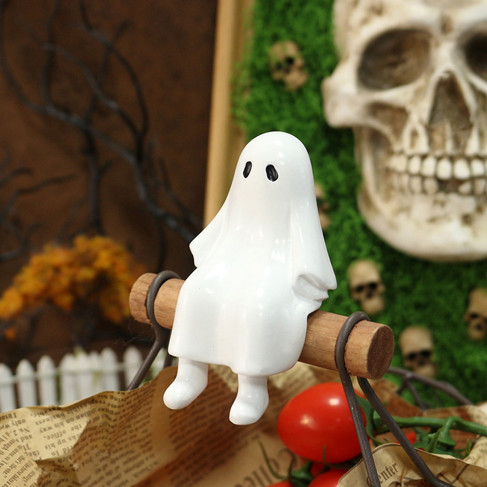 Ljxge Adorable Sitting Ghost Decor - Cute Mini Resin Figurine for ...