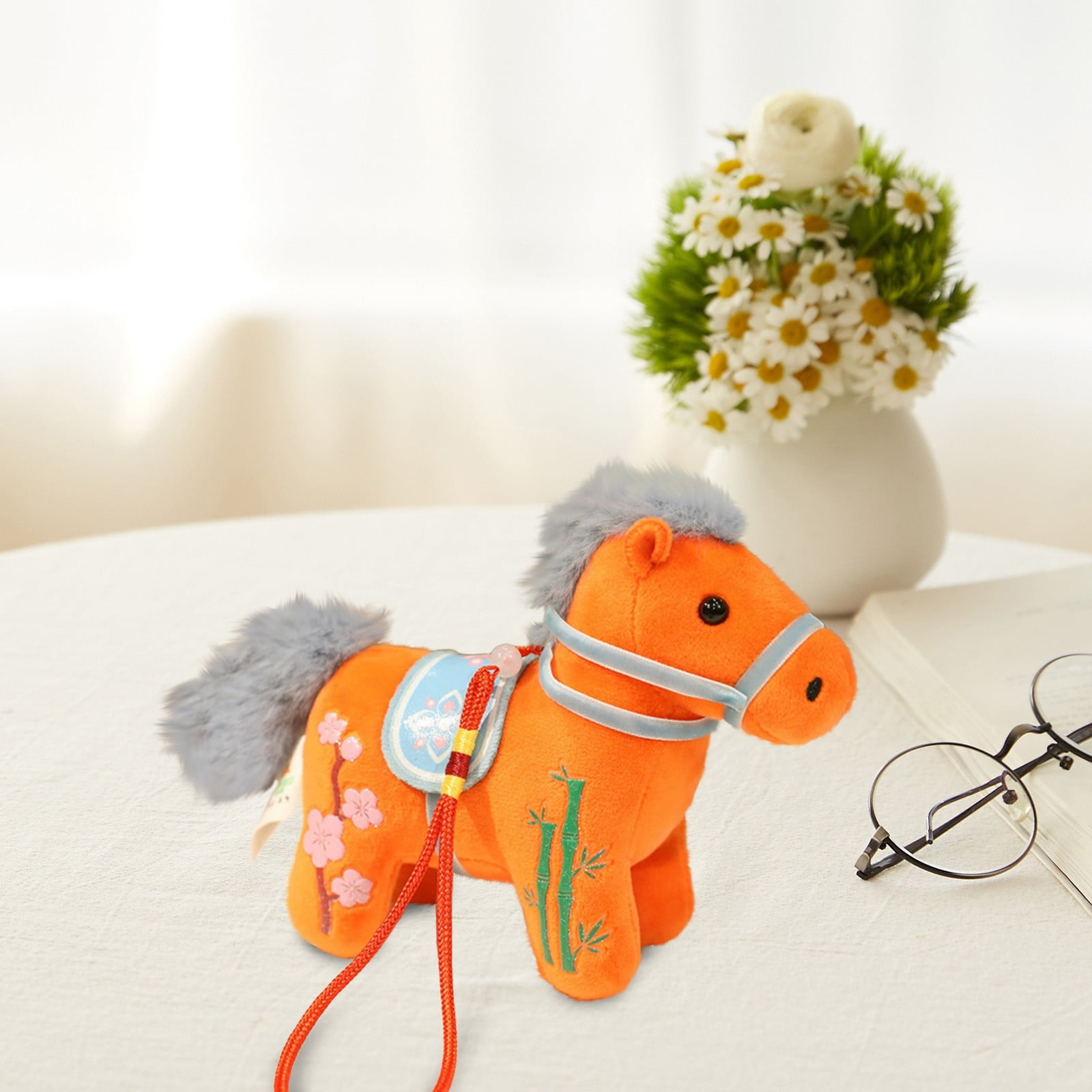 Ljxge Christmas Pony Figurine Plush Stuffed Animal Decor For Holiday ...