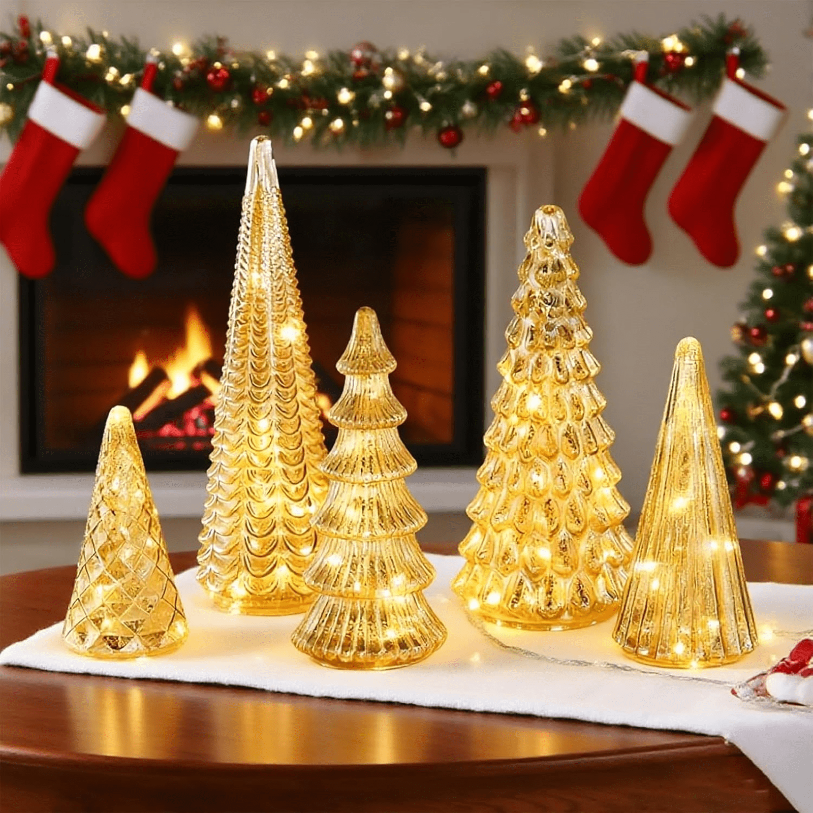 Ljxge Gold Christmas Tree Set Of 5 Llluminated Plastic Trees 2026 New ...