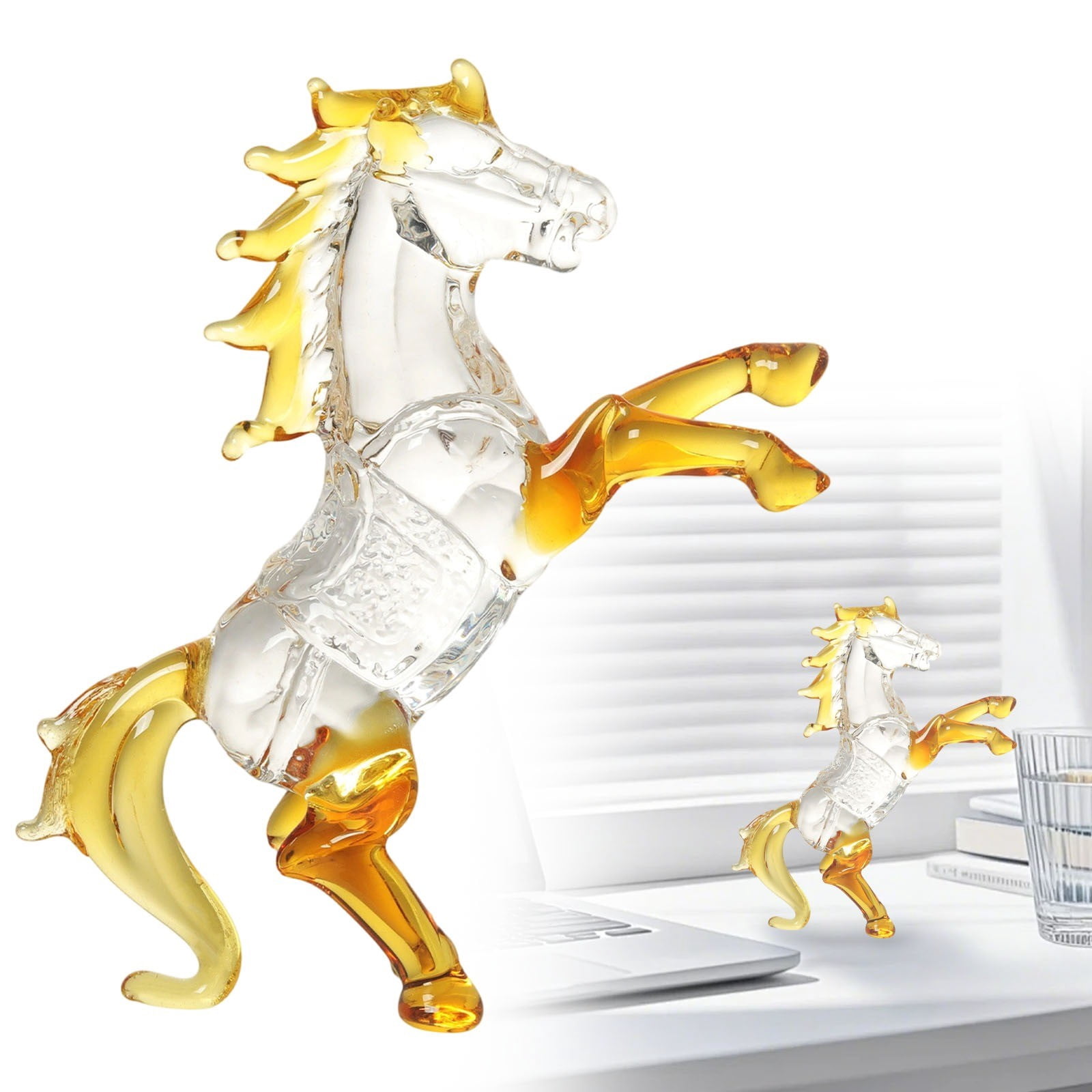 Ljxge Golden Horse Figurine Hand Blown Glass, 2026 New Year Decor For ...
