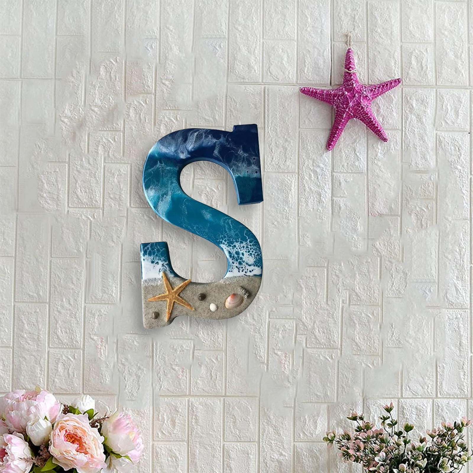 Ljxge Handcrafted Coastal Resin Letters with Wood Frame - Large Beach ...