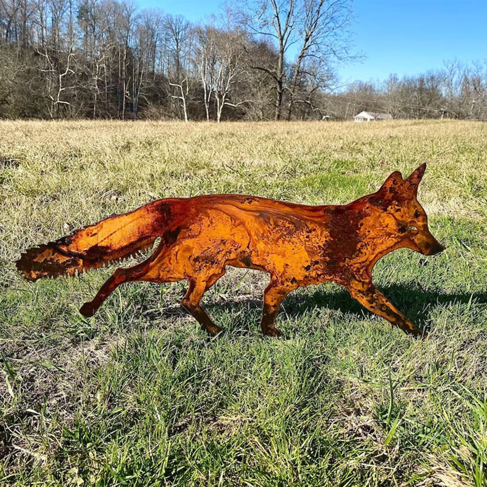 Ljxge Handcrafted Rustic Metal Realistic Sneaky Fox Model with Stakes ...