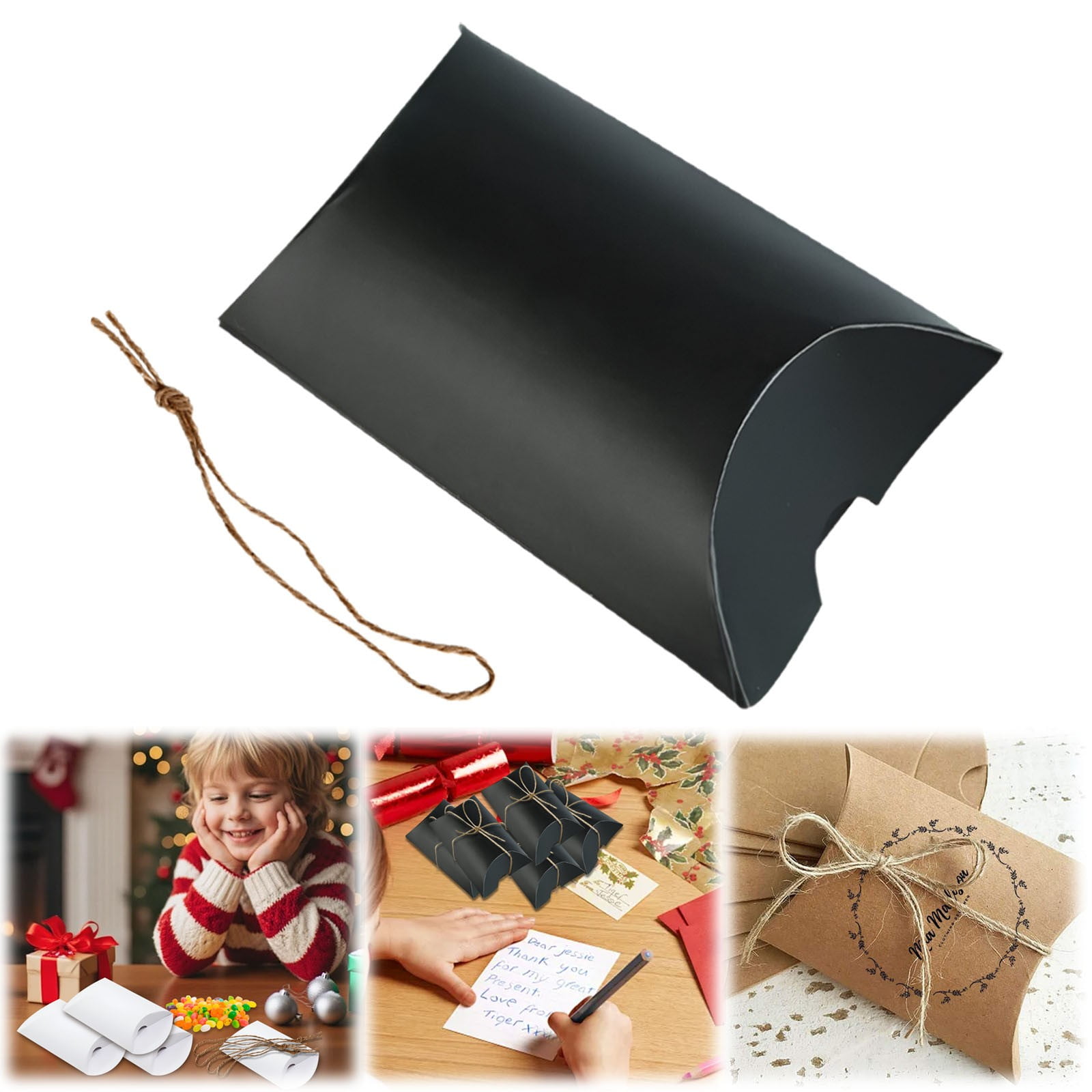 Ljxge Holiday Gift Favor Boxes Paper Pillow Candy Box With Jute Rope ...