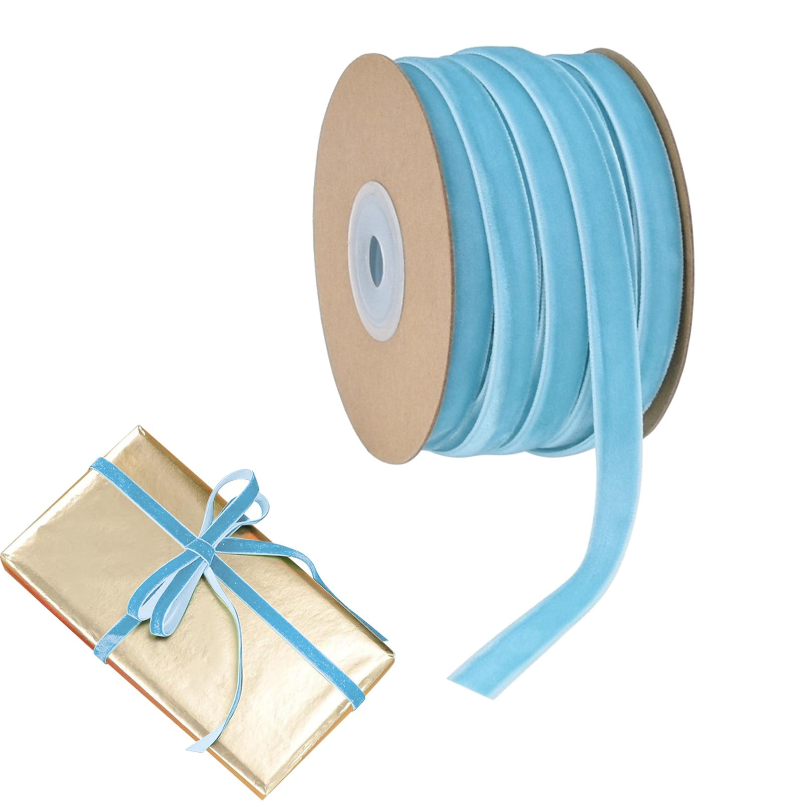 Ljxge Light Blue Velvet Ribbon 3/8 Inch 20 Yards Vintage Thin Soft ...