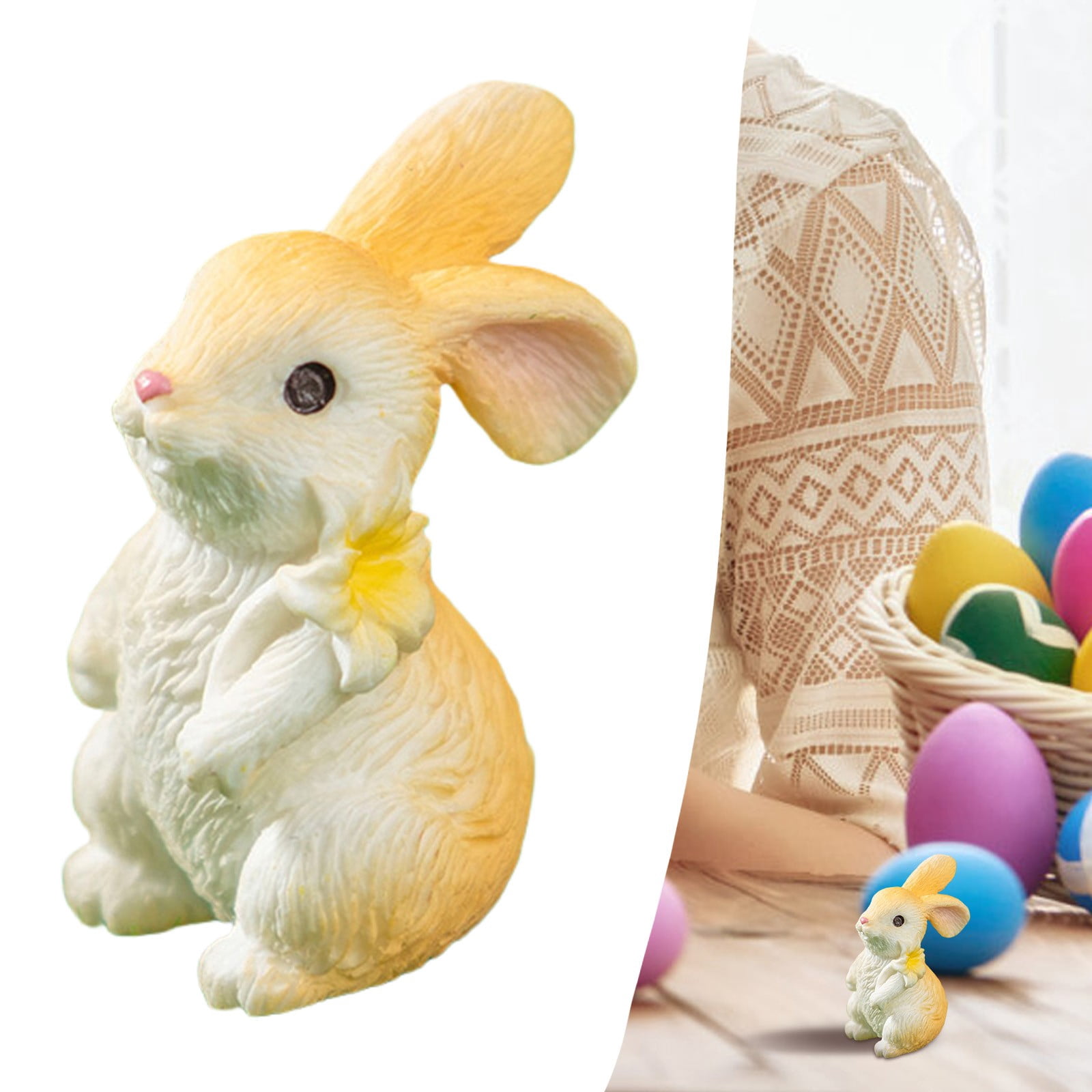 Ljxge Miniature Moss Garden Statue Bunny Figurine With Flower Diy ...