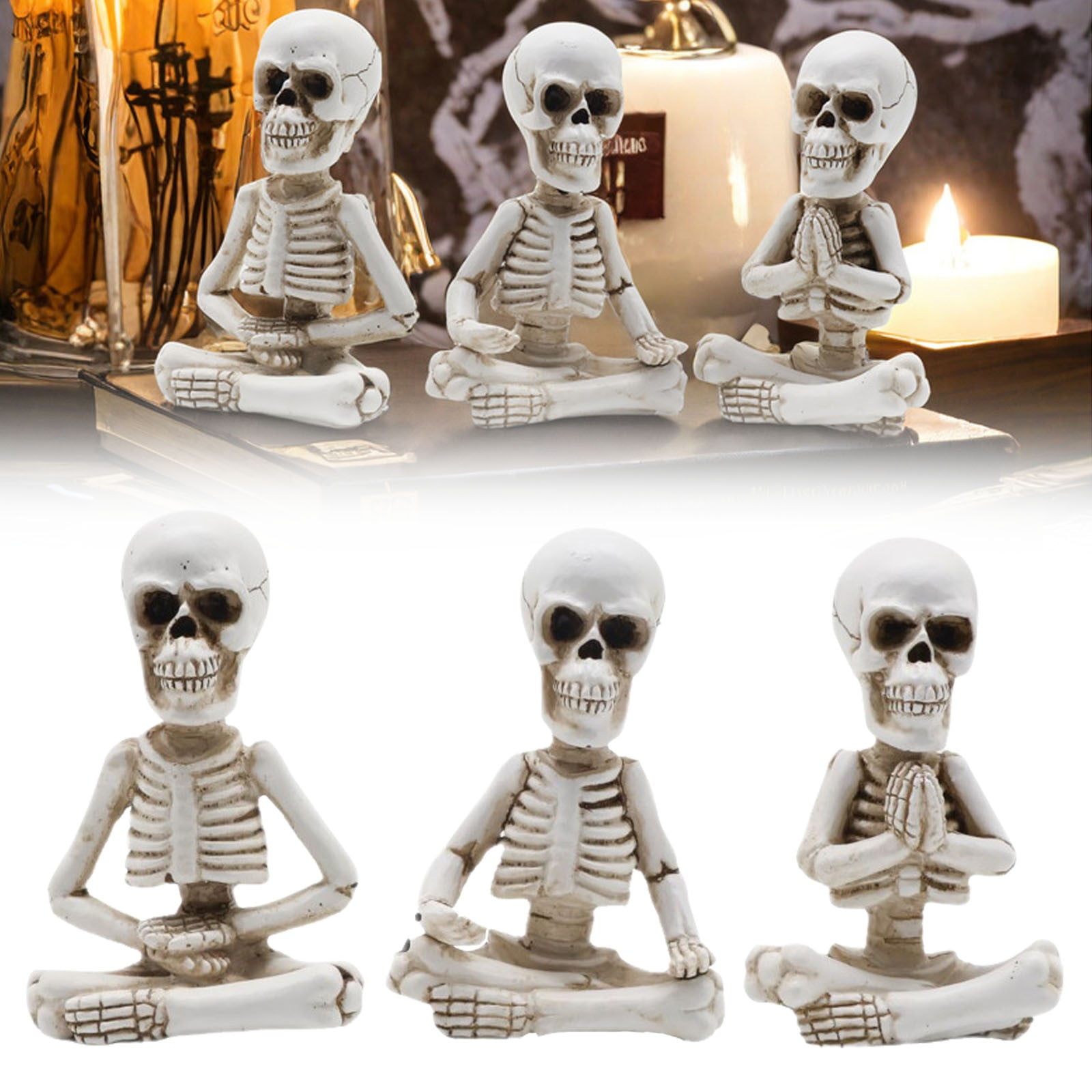 Ljxge Realistic Yoga Skeleton Statues Set - 3 Gothic Meditation Pose ...