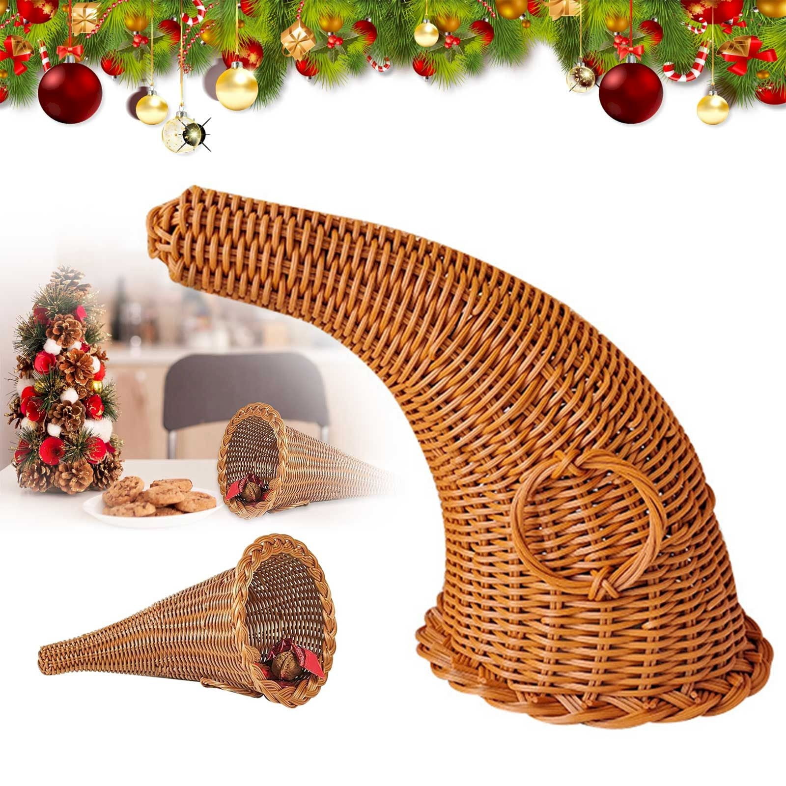 Ljxge Seasonal Decor Piece Woven Cornucopia Basket For Thanksgiving And ...