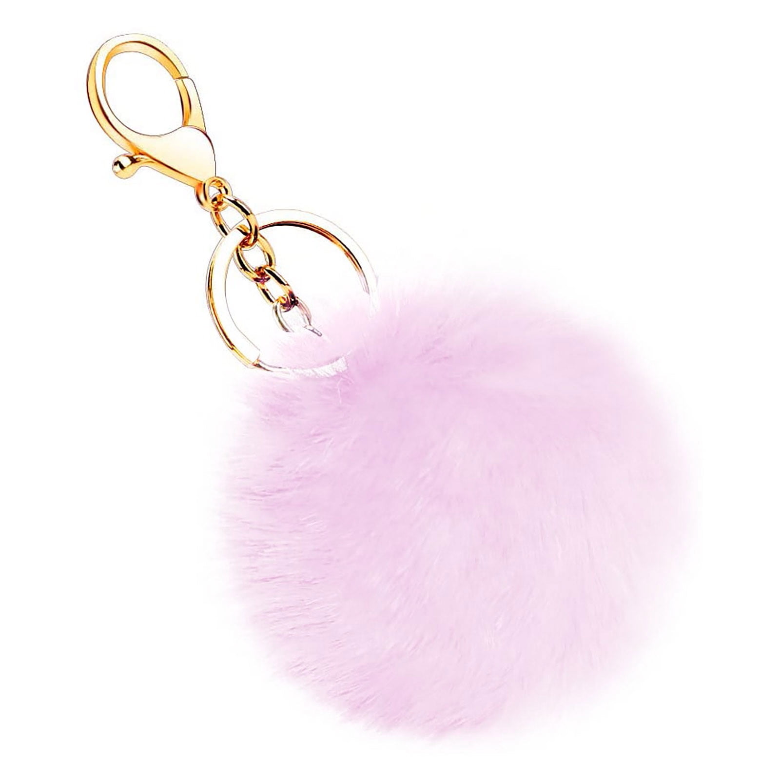 Ljxge Soft Faux Rabbit Fur Keychain - Plush Pom Pom Ball Key Ring Bag ...