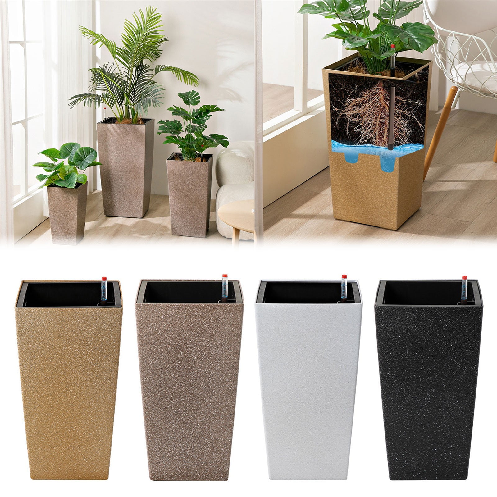 Ljxge Tall Self Watering Indoor Planter for Indoor Plants Self Watering Violet Pots Plastic ...