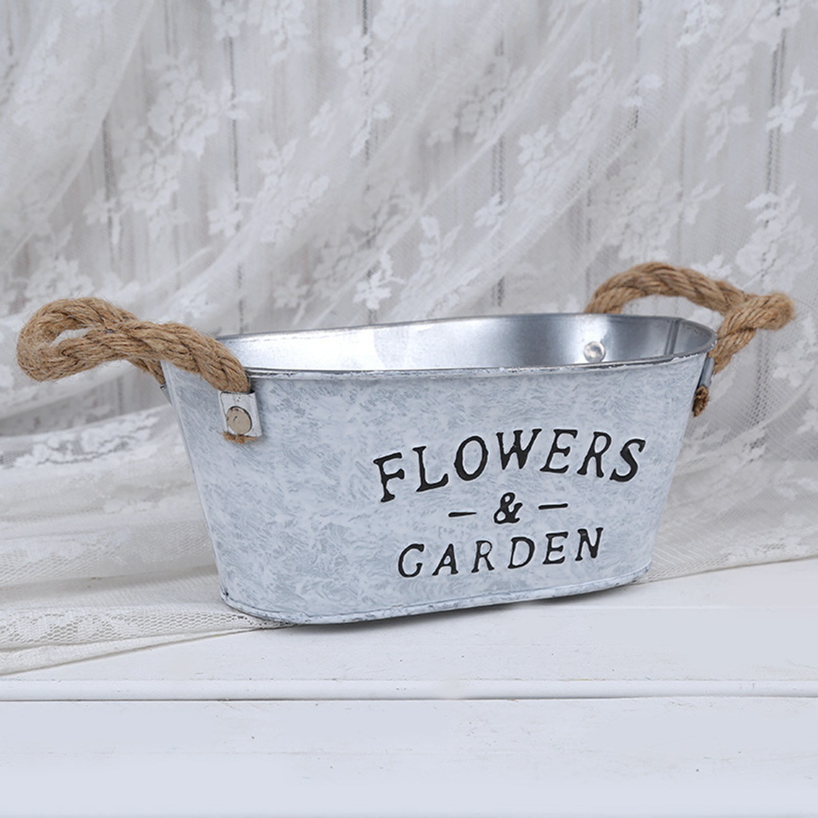 Ljxge Rustic Metal Planter with Handles - Vintage Flower Pot Bucket ...