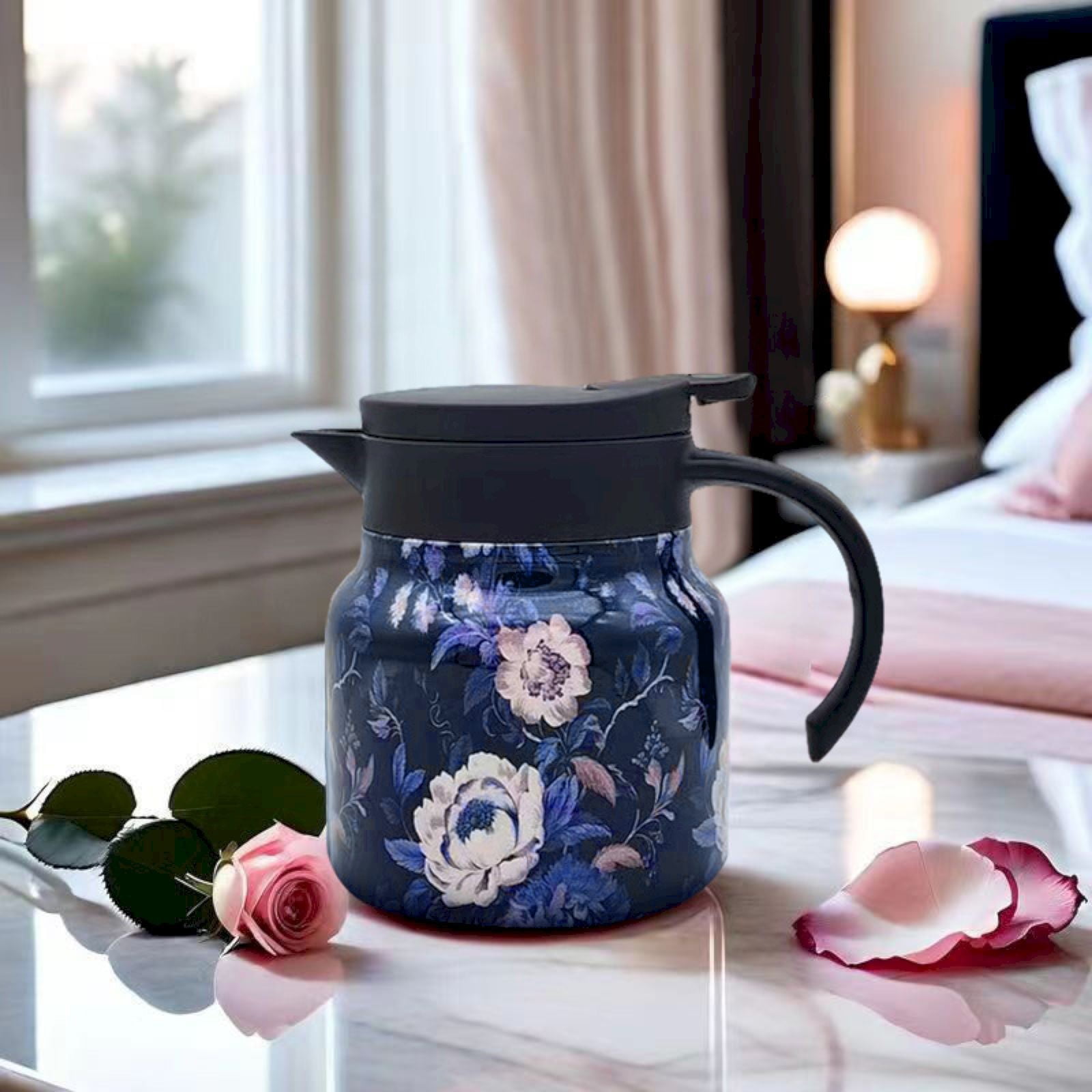 Ljxge Vintage Floral Tea Pot Stainless Steel Insulated Carafe With ...