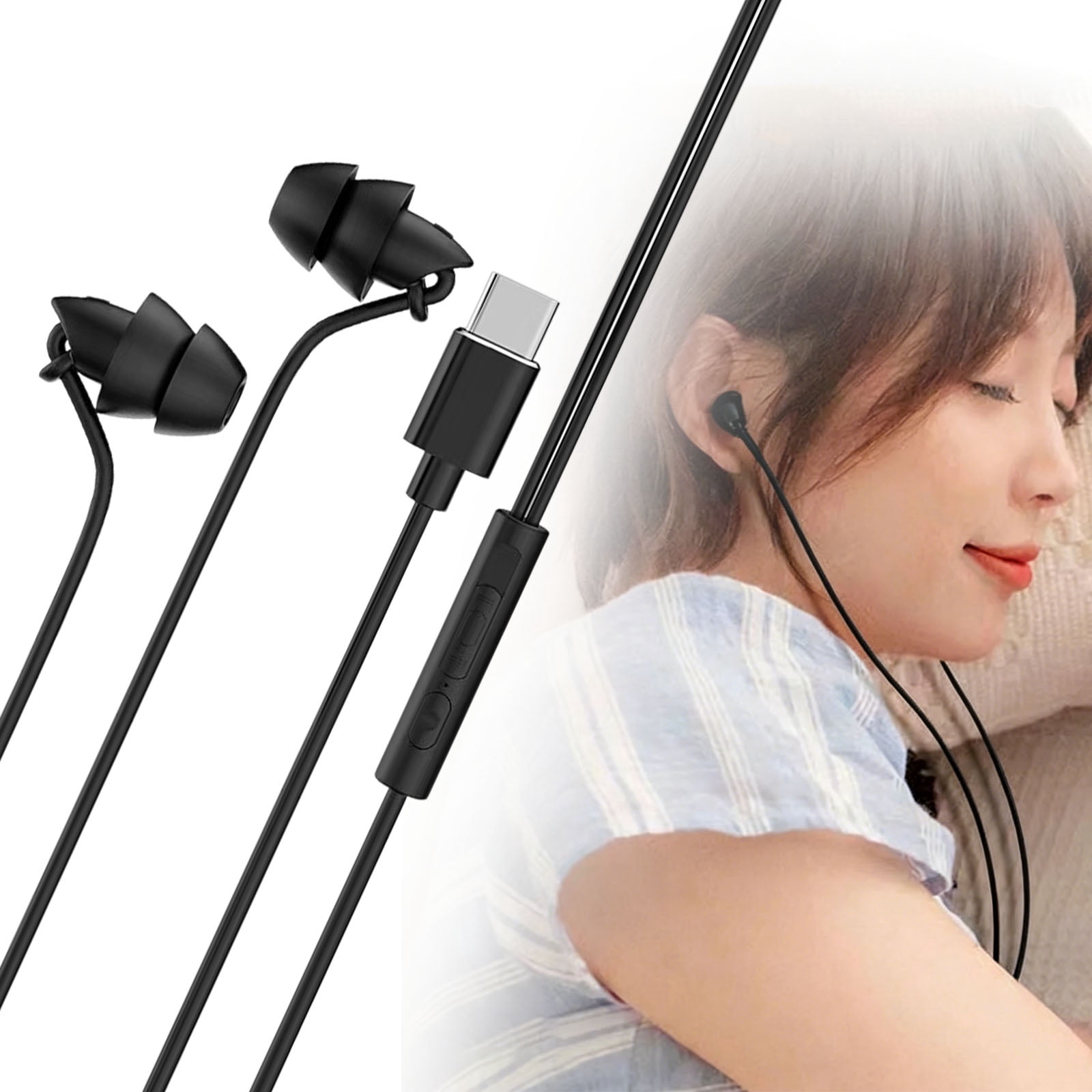 Ljxge Wired Usb Type C Sleep Earbuds, Sound Isolating In Ear Headphones ...