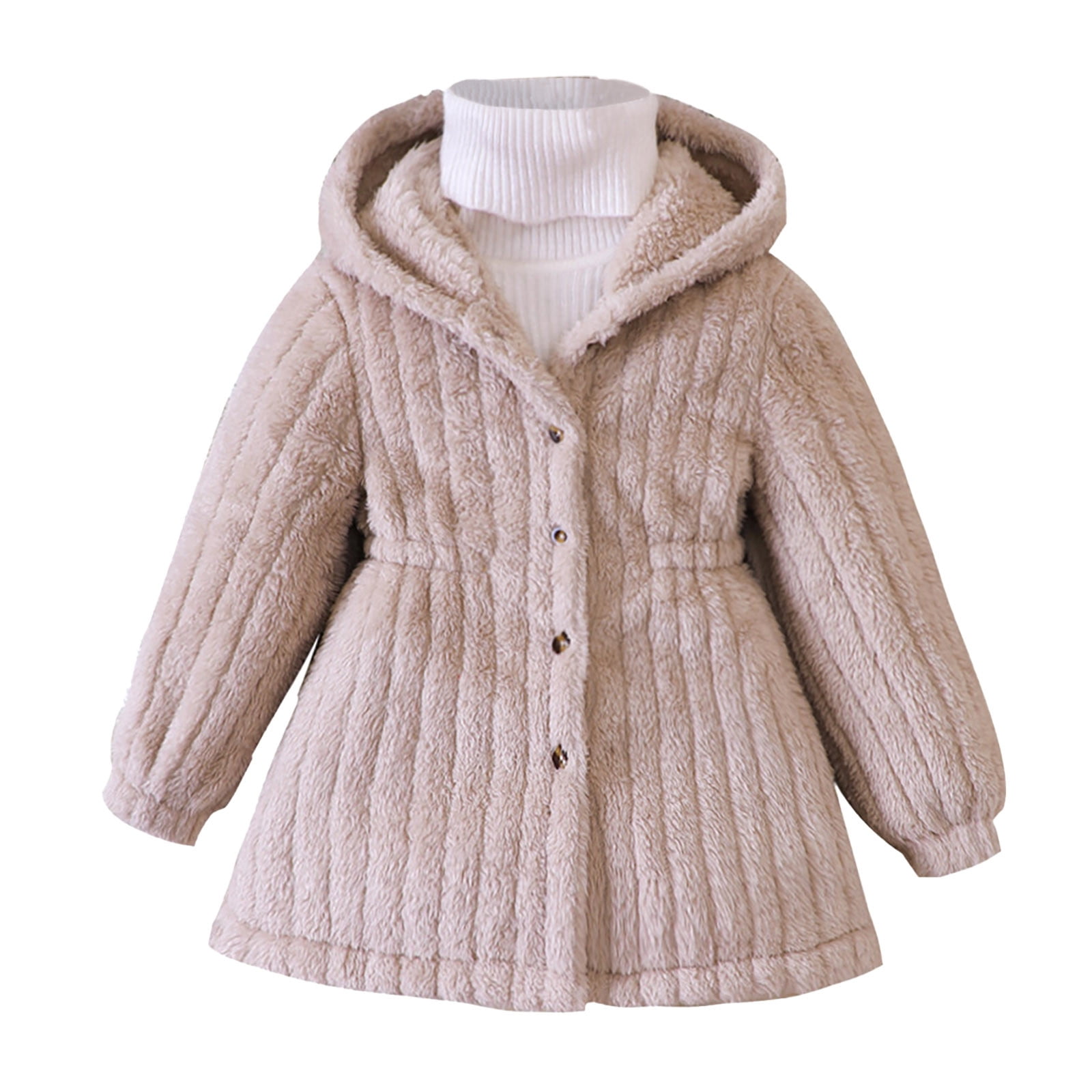 Lkhaha Girls Jacket Winter Warm Fleece Button Up Hooded Solid Color ...