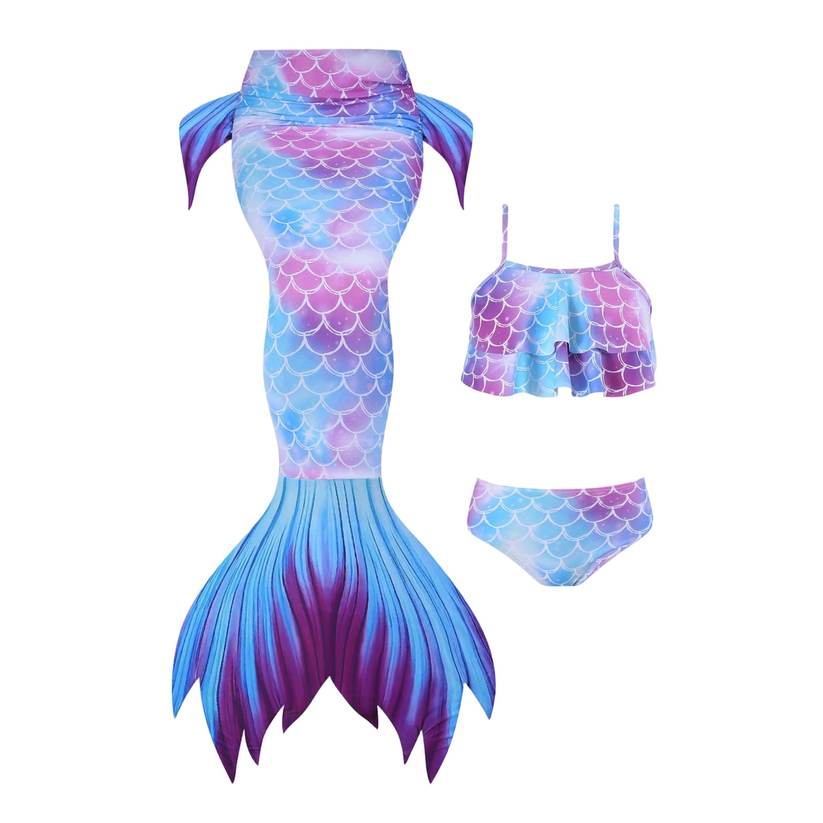 Lkhaha Girls Mermaid Tail Swimsuit 3 Piece Set Pool Beach Princess ...