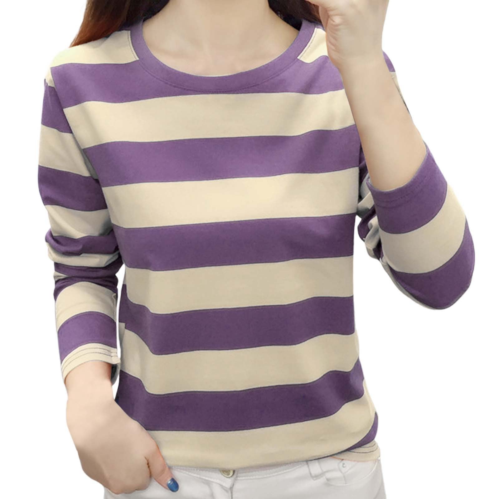 Lkhaha Women T Shirt Striped Colorck Round Neck Light Classic Fashion ...