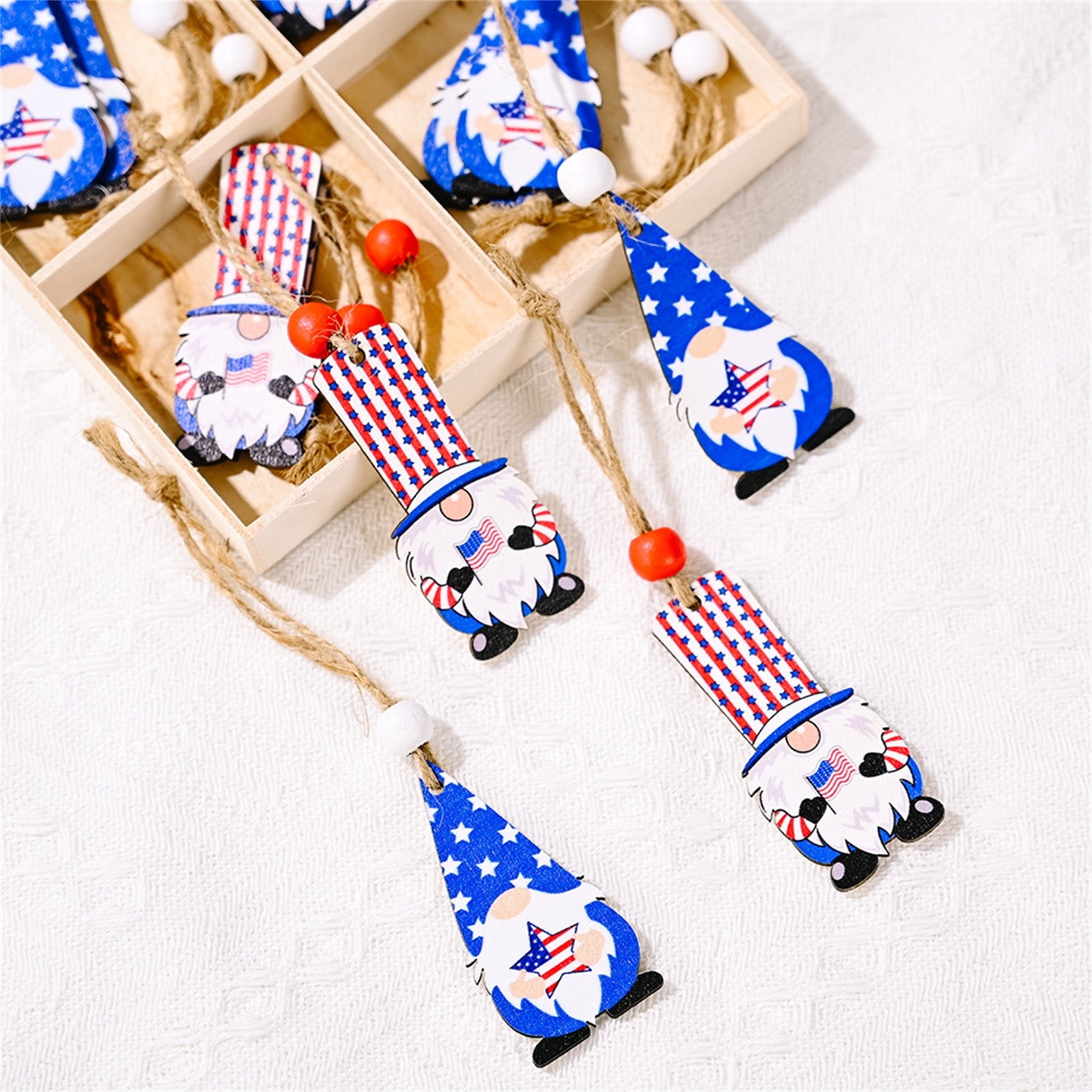 Lksixu 12 Pcs 4th of July Wooden Gnome Ornaments, 2.6 inch Stars and ...