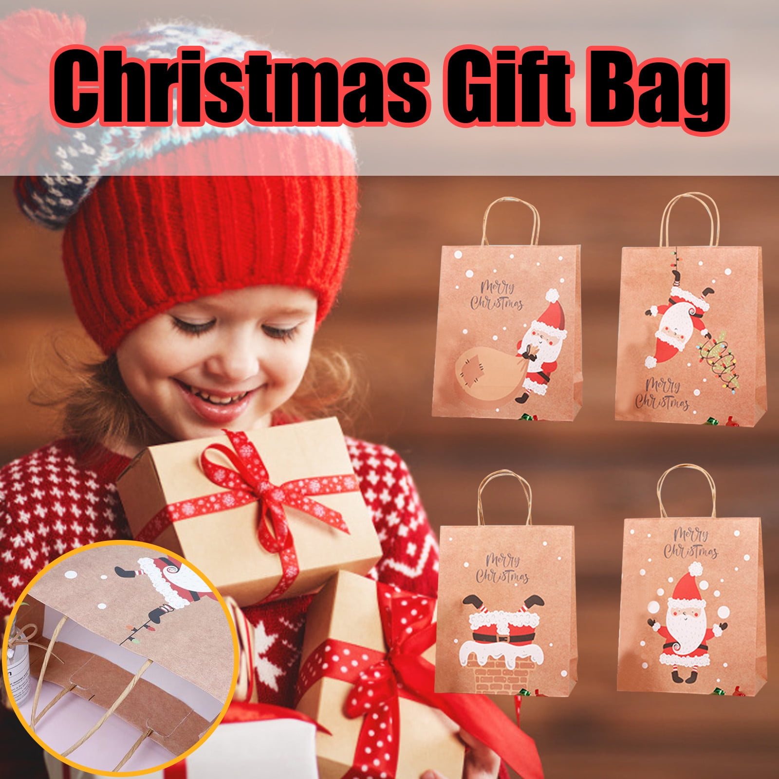 Lksixu 12pc Christmas Gift Bag Paper Bag Packaging Kraft Paper Bottom ...