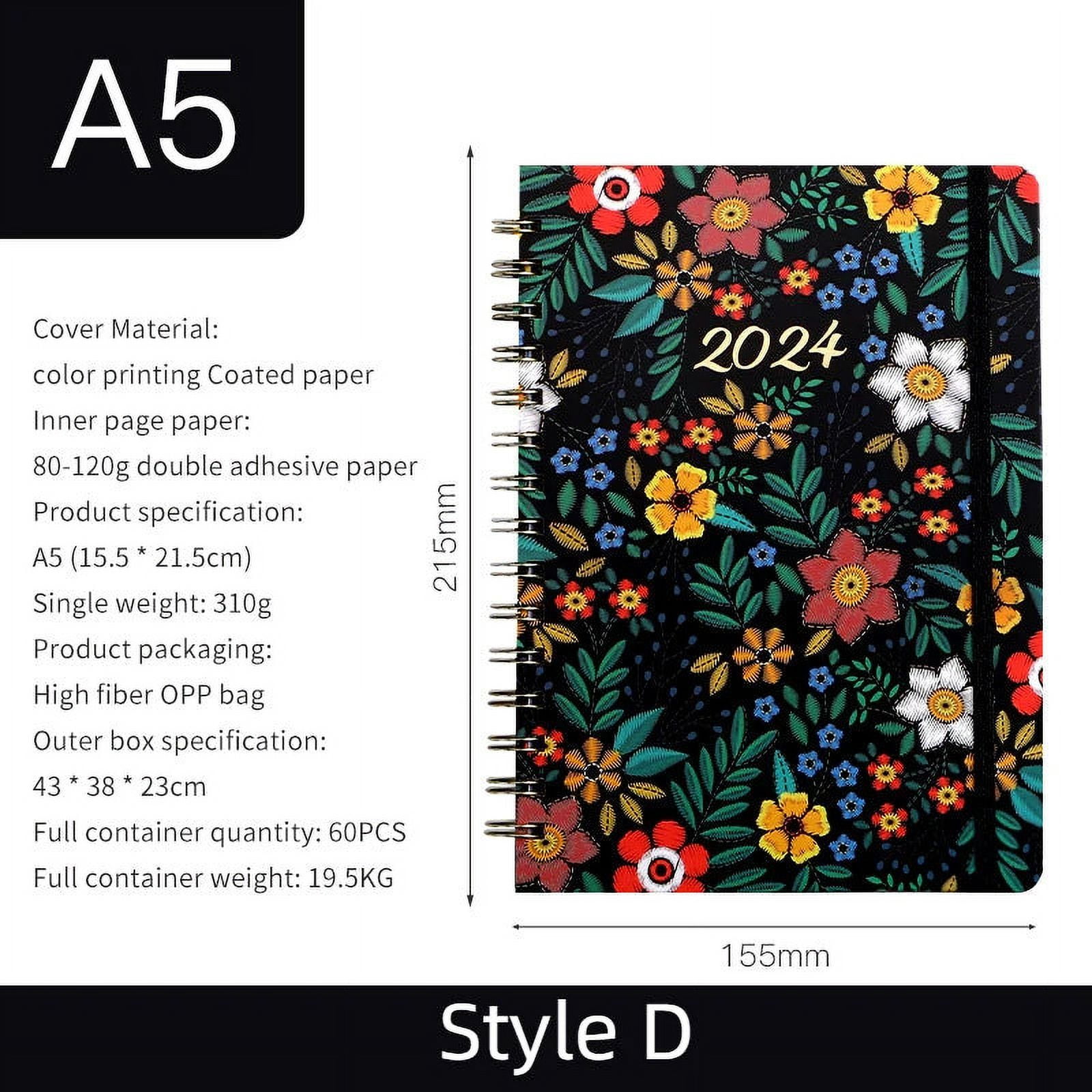 Lksixu 2024 Planner Coil Notebook, A5 Colorful Floral Pattern Schedule ...