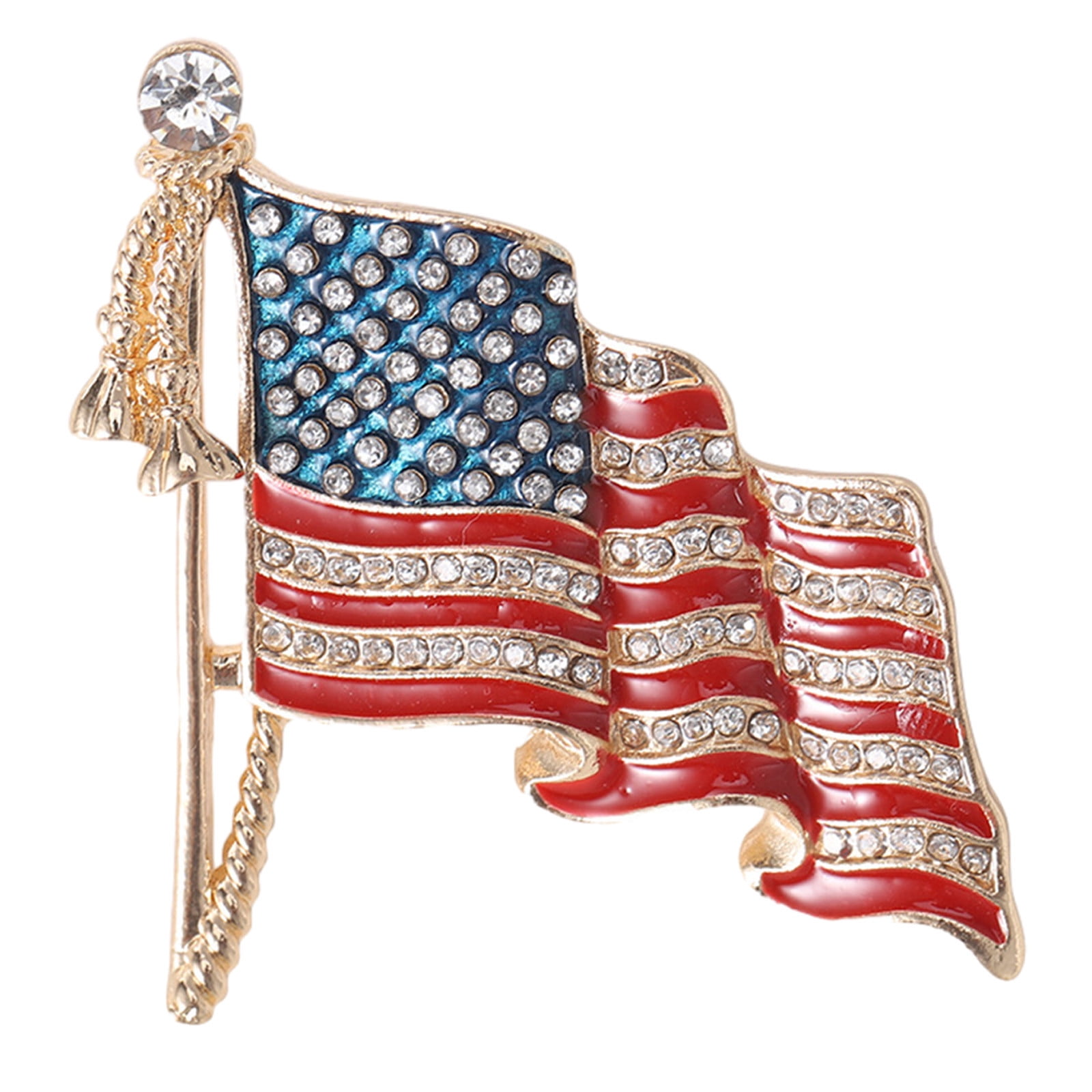 Lksixu 4th of July American Flag Brooch Pins, 1.7 inch Enamel Crystal ...