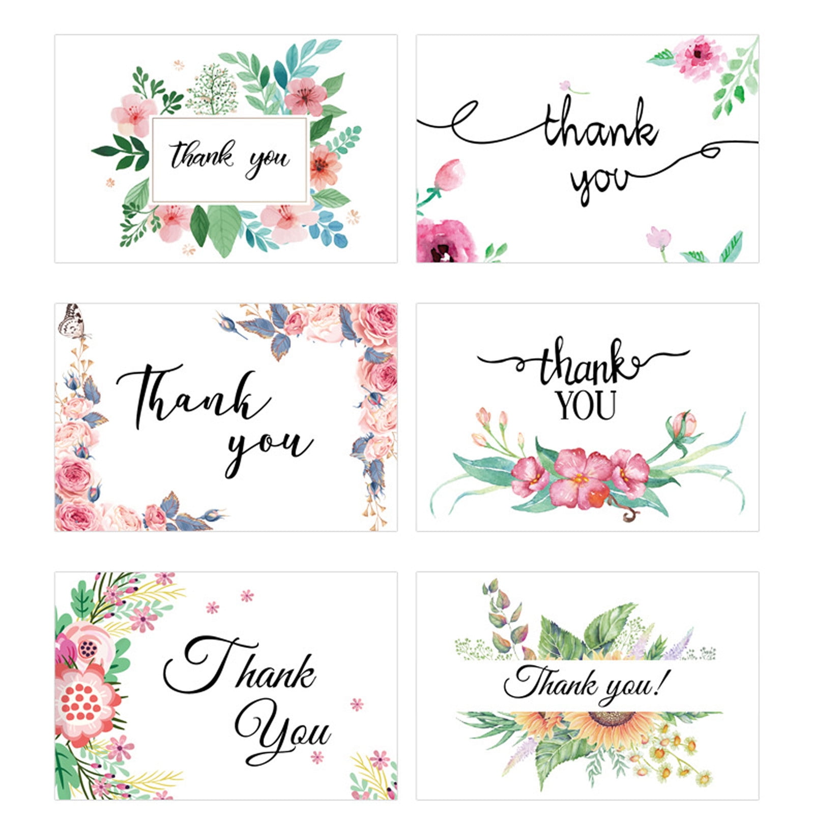 Lksixu 6 Pcs Thank You Cards With Envelopes, 4"x6" Floral Pattern Thank ...