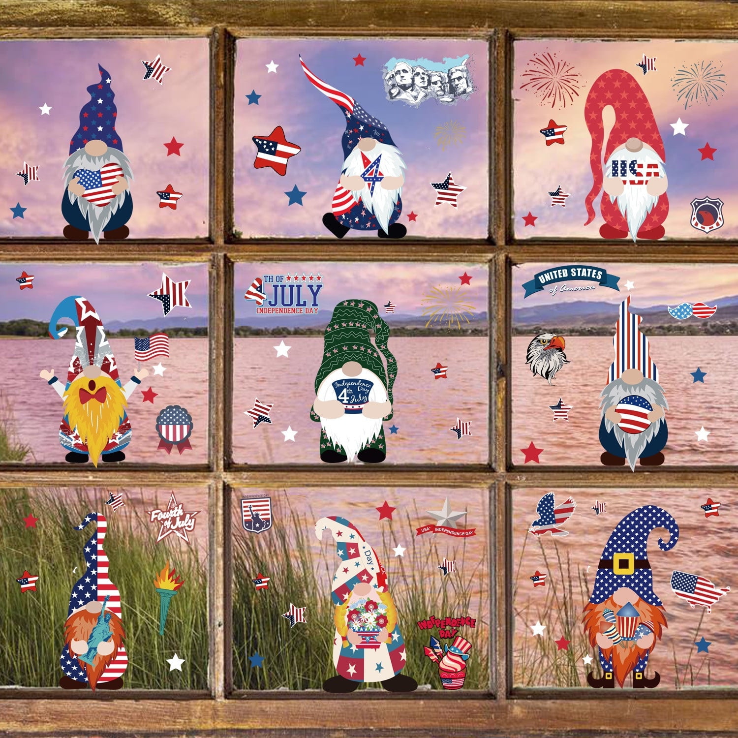 Lksixu 9 Sheets 4th of July Patriotic Window Clings, Independence Day ...