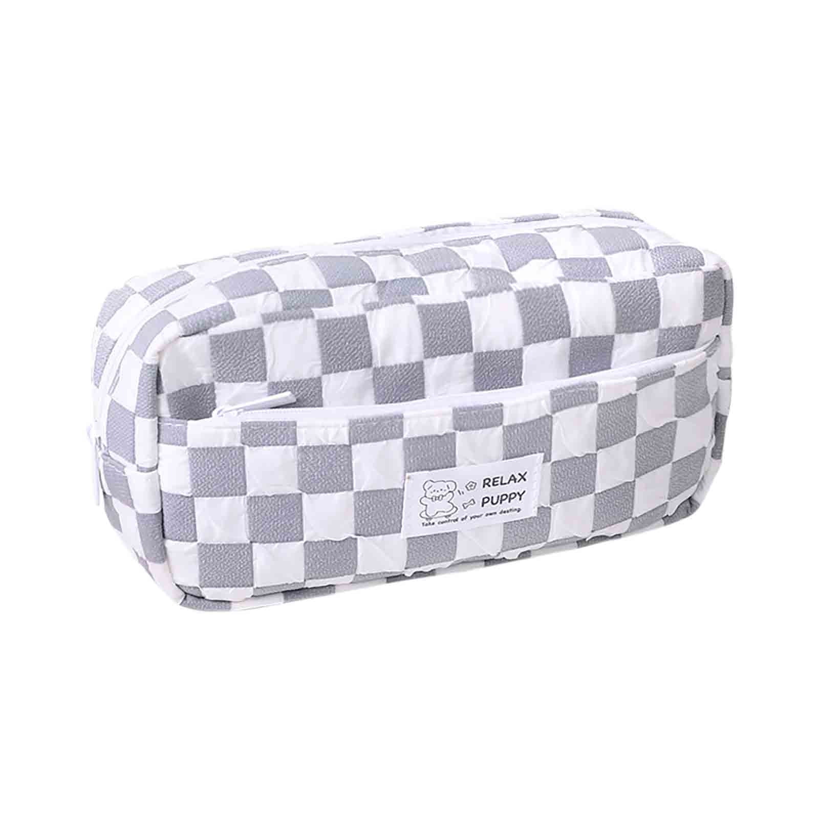 Lksixu Checkered Pencil Case, Large Capacity Double-Layer Pencil Pouch ...
