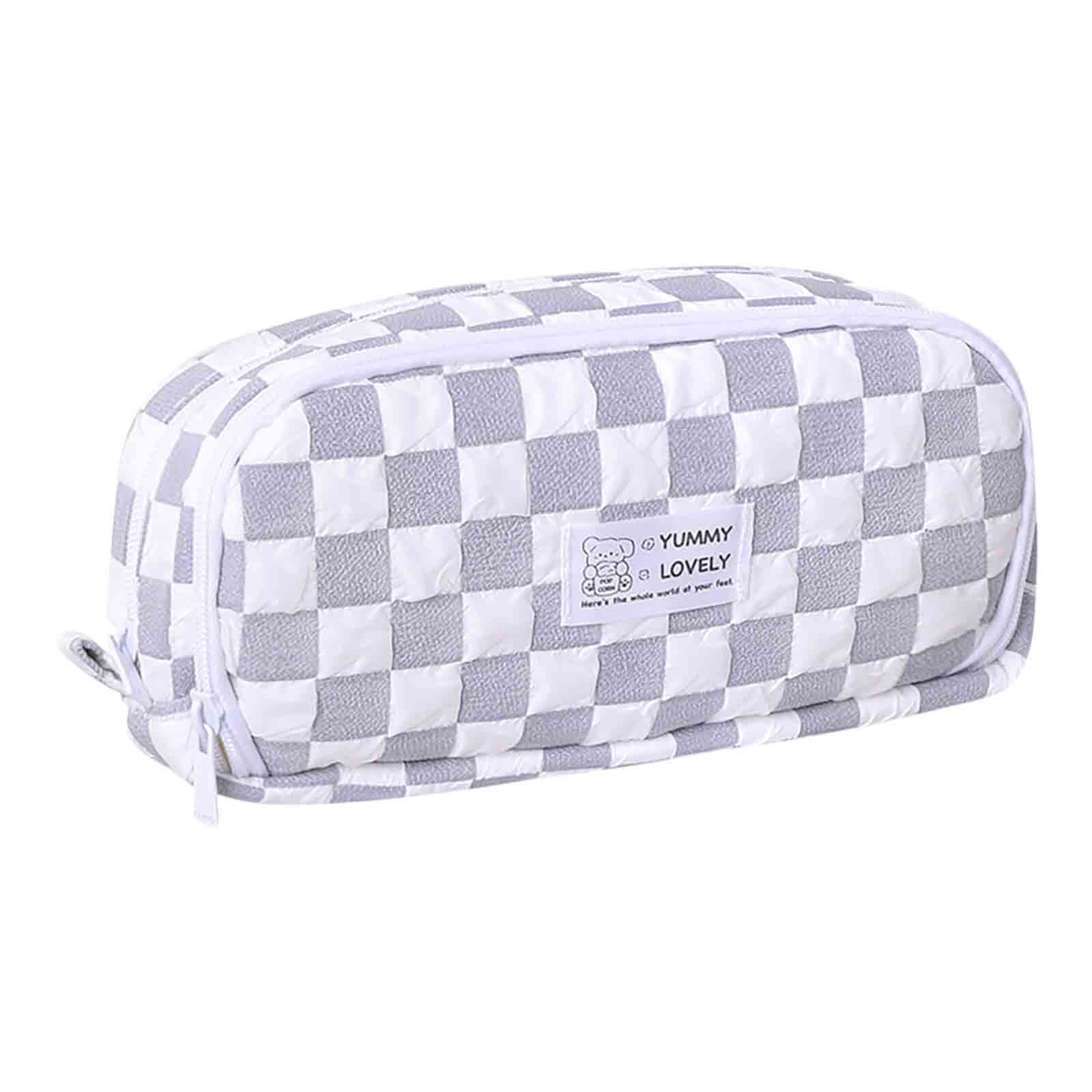 Lksixu Checkered Pencil Case, Large Capacity Double-Layer Pencil Pouch ...