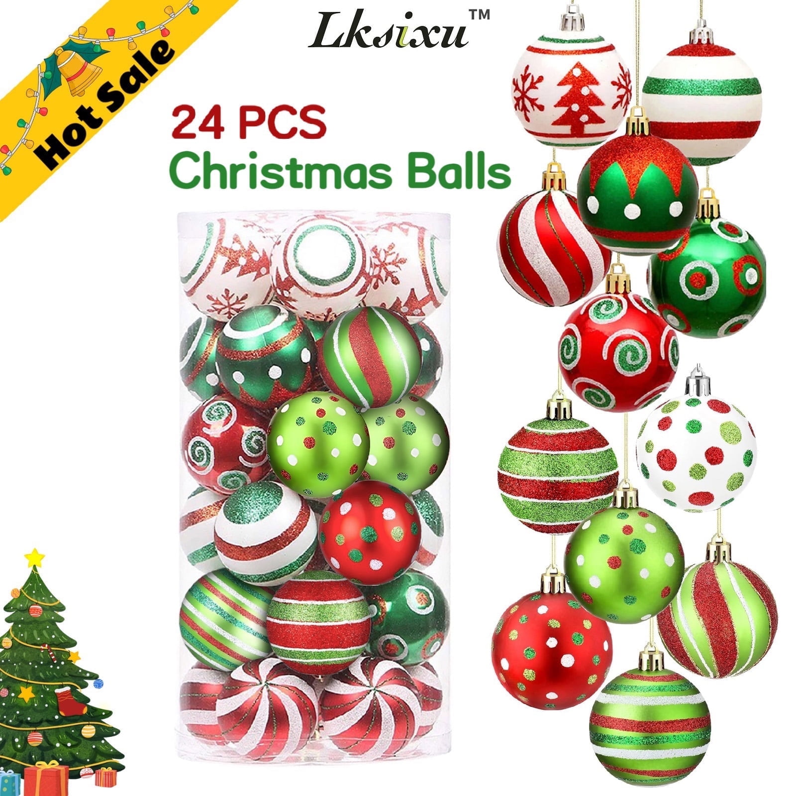 Lksixu Christmas Tree Ball Ornaments, 24 Pcs 2.36 inch Shatterproof ...