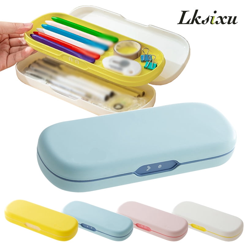 Lksixu Double-Layer Pencil Case, Hard Plastic Pencil Box with Hinged ...