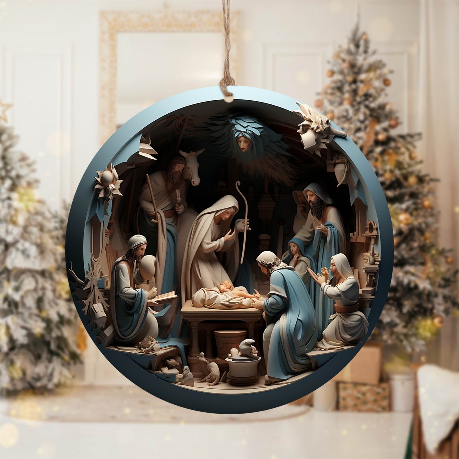 Lksixu Nativity Christmas Hanging Ornaments, 3.15 inch 3D Vision ...