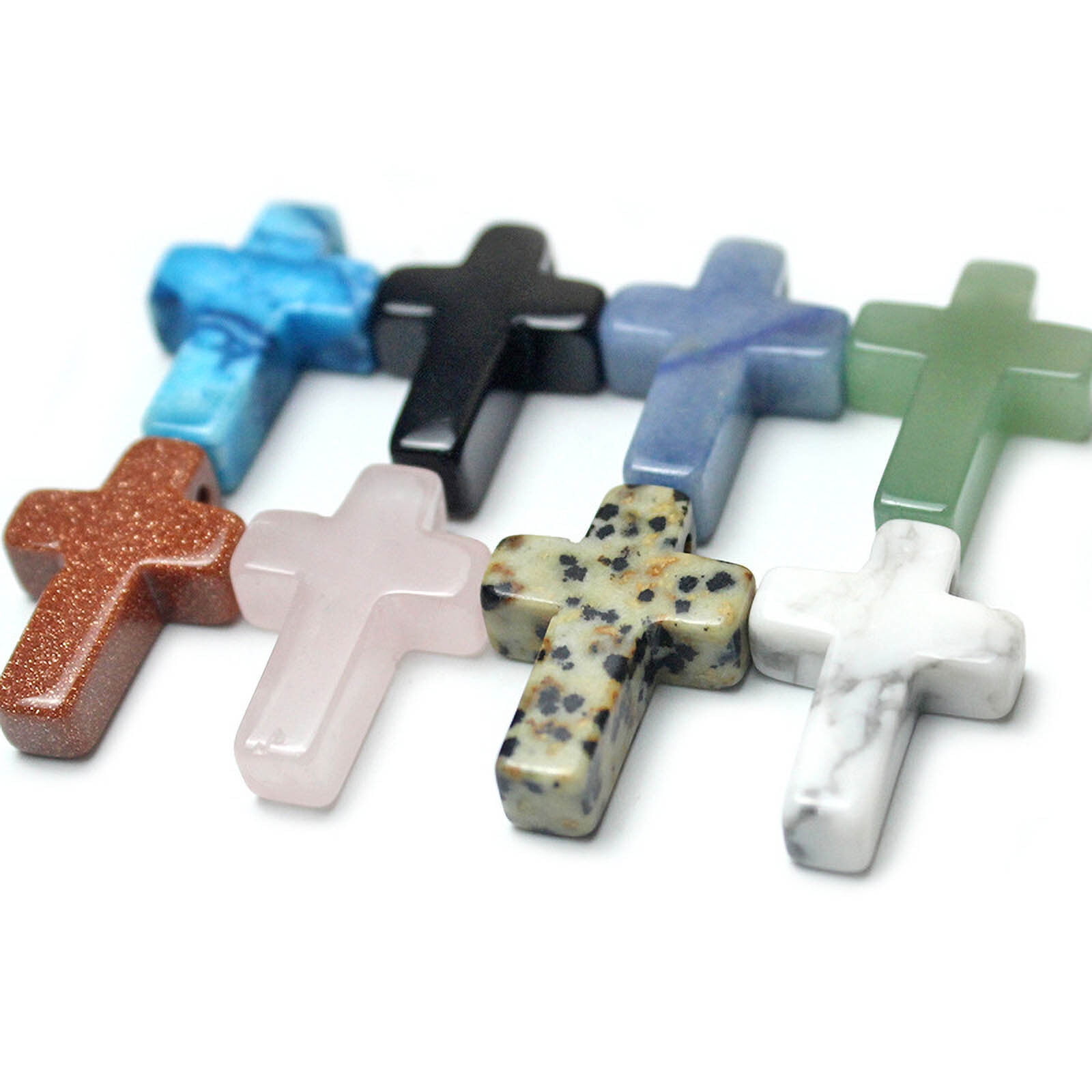 Lksixu Natural Stone Cross Pendant, 1 inch Small Cross Shape Gemstone ...