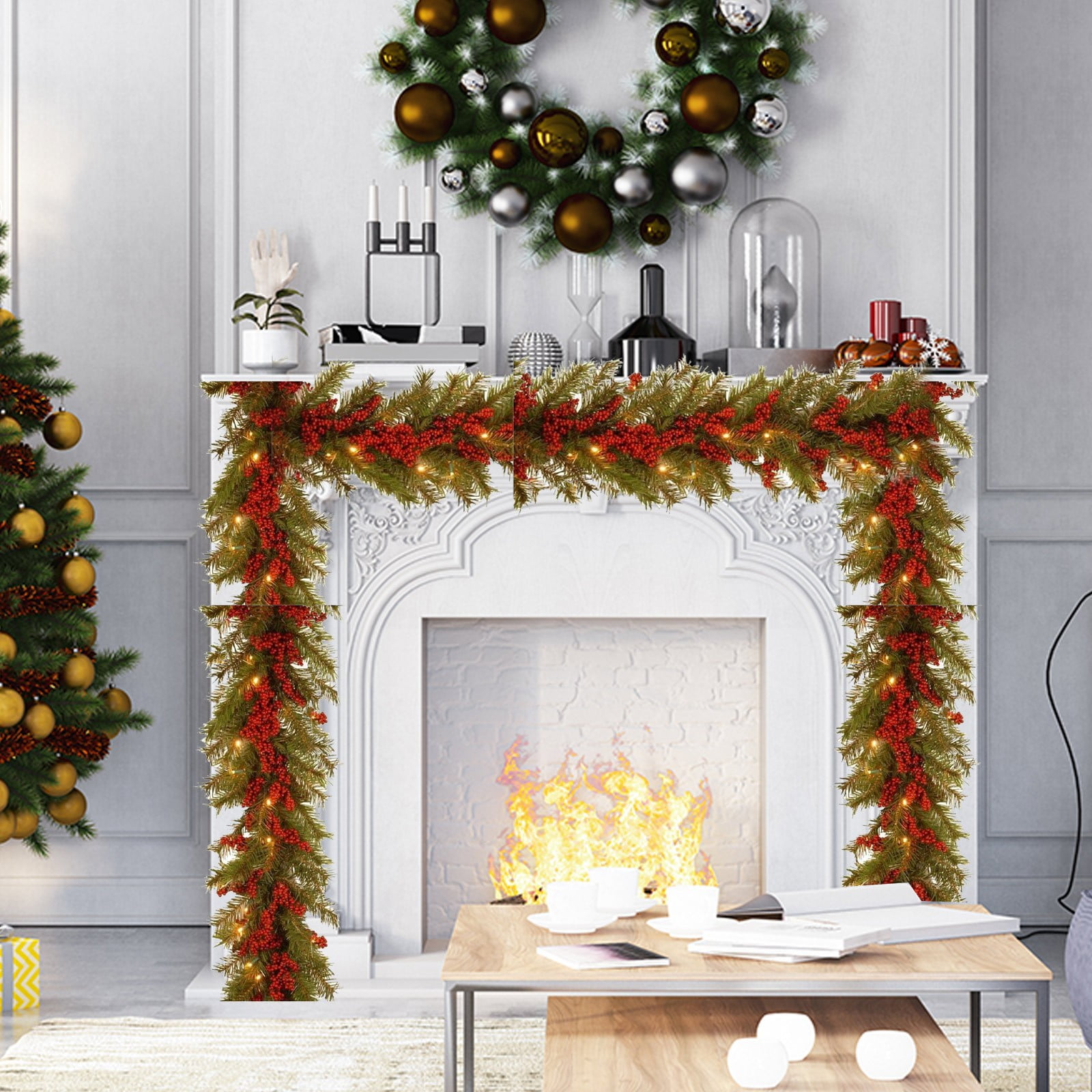 Lksixu Pre-lit Christmas Garland, 6ft Artificial Norfolk Pine Garland ...