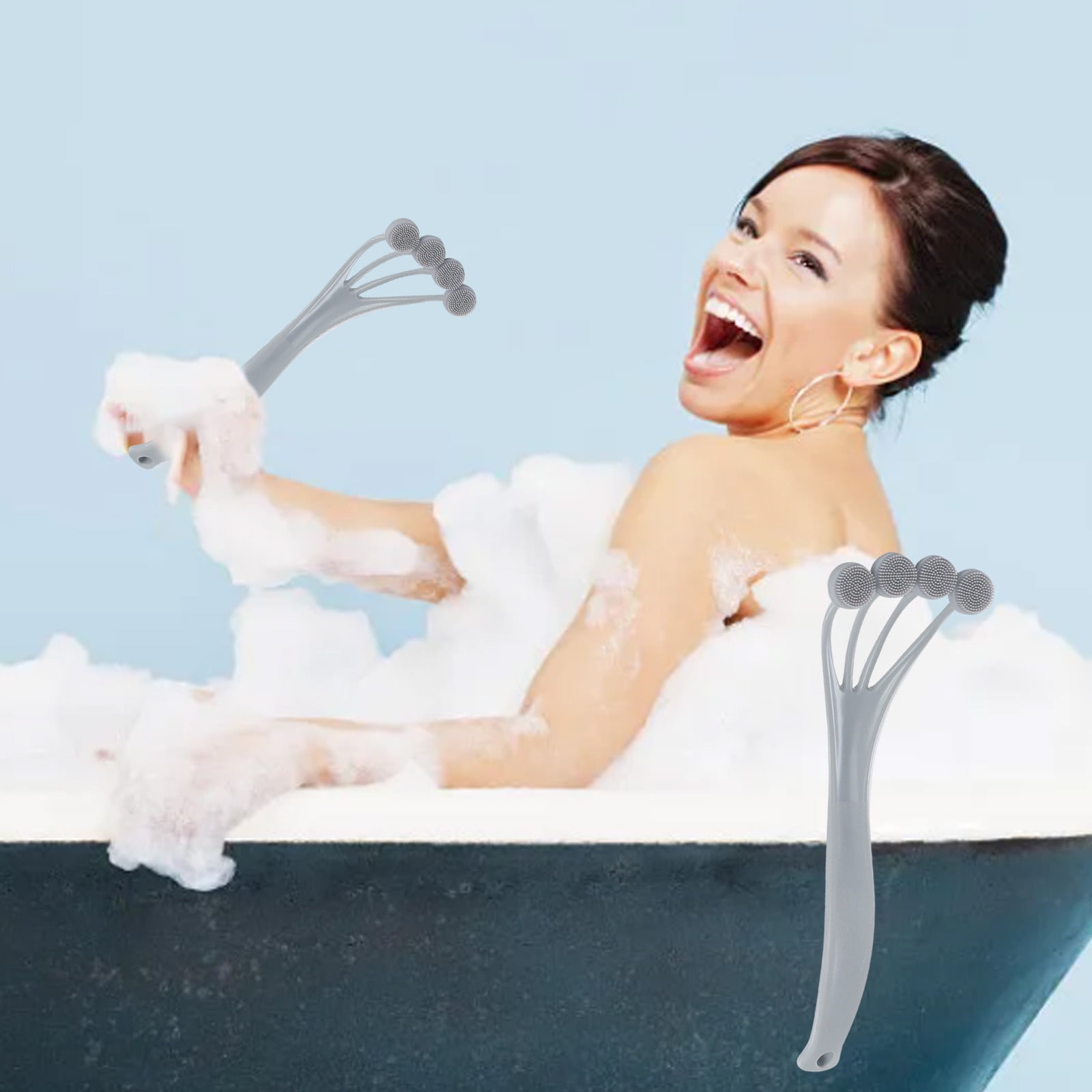 Lksixu Silicone Back Scrubber for Shower, 4 Massage Heads Soft Bath ...