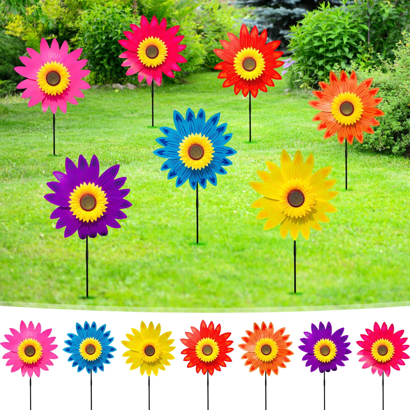 Lksixu Sunflower Wind Spinners, 14" Diameter Plastic Flower Pinwheels ...