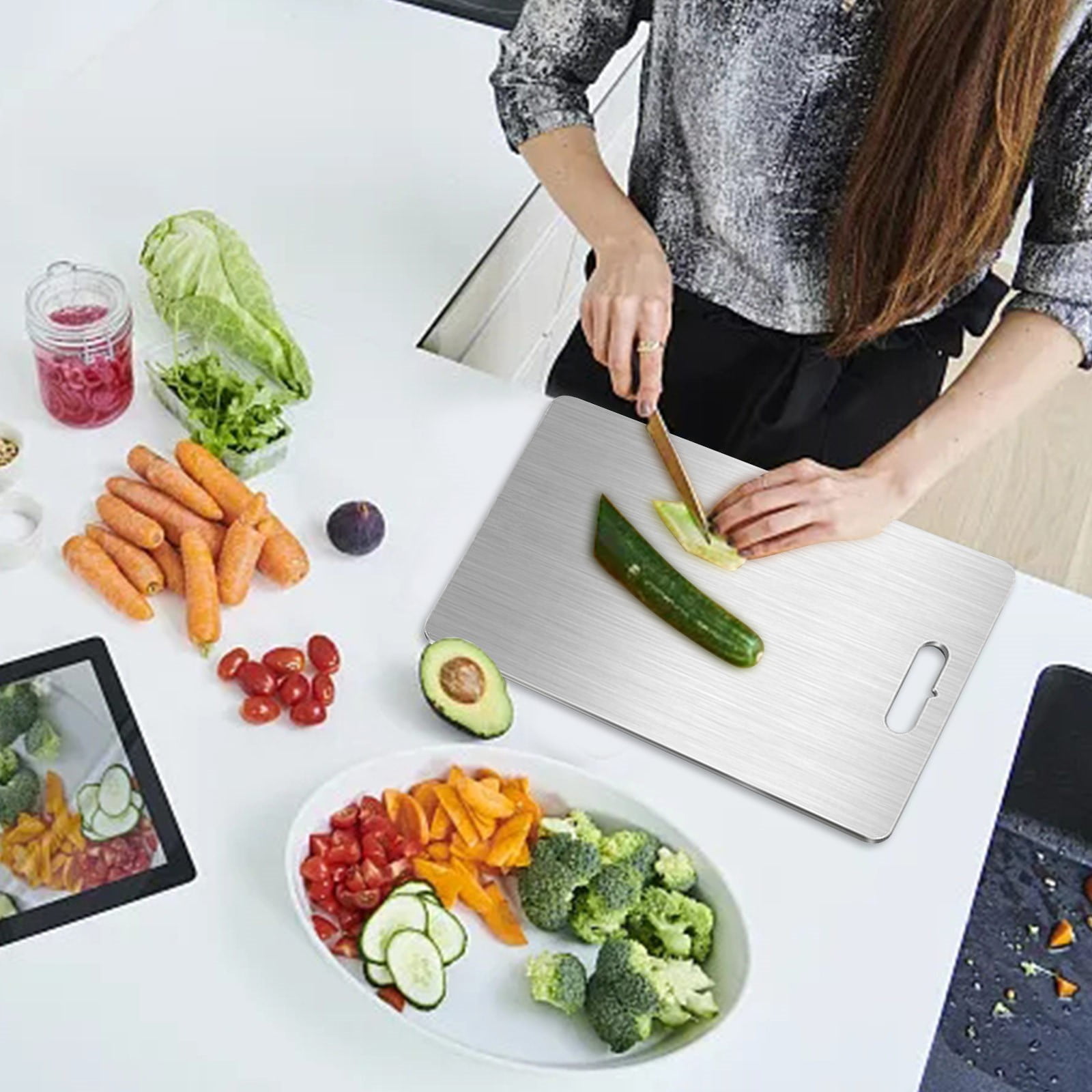 Lksixu Titanium Cutting Board for Kitchen, Double-Sided 304 Stainless ...