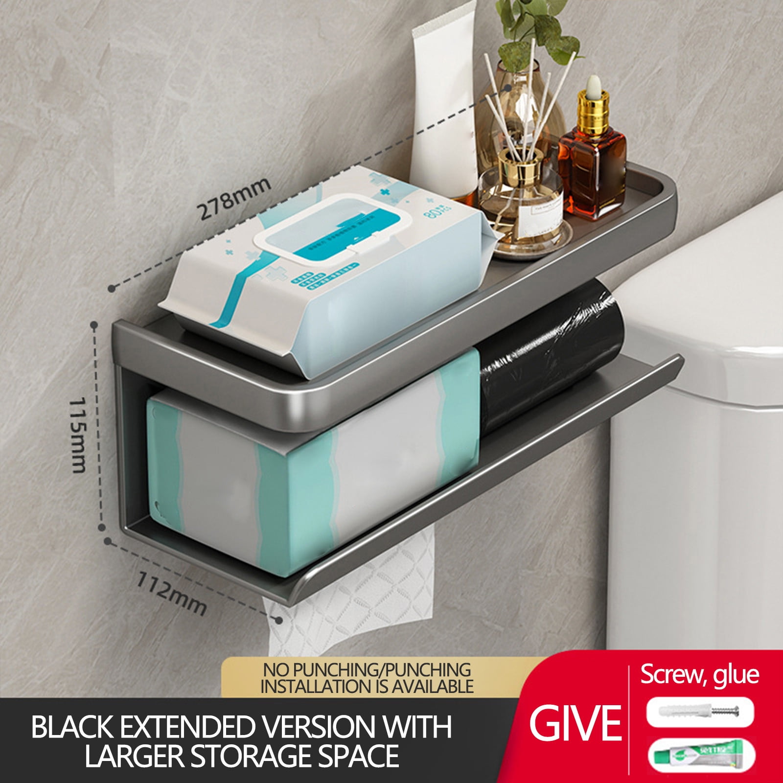 Lksixu Toilet Tissue Box Storage Rack Wall Mounted Toilet Paper Drawer ...