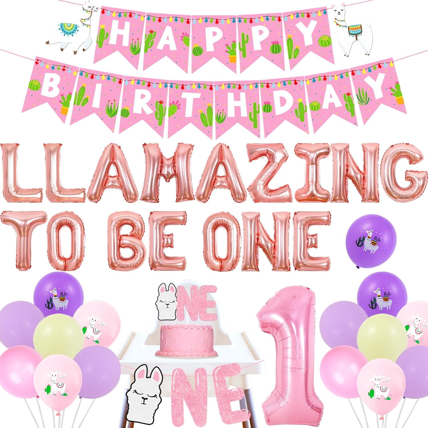Llama 1st Birthday Decoration, Llama Theme Girls 1st Birthday Balloons ...