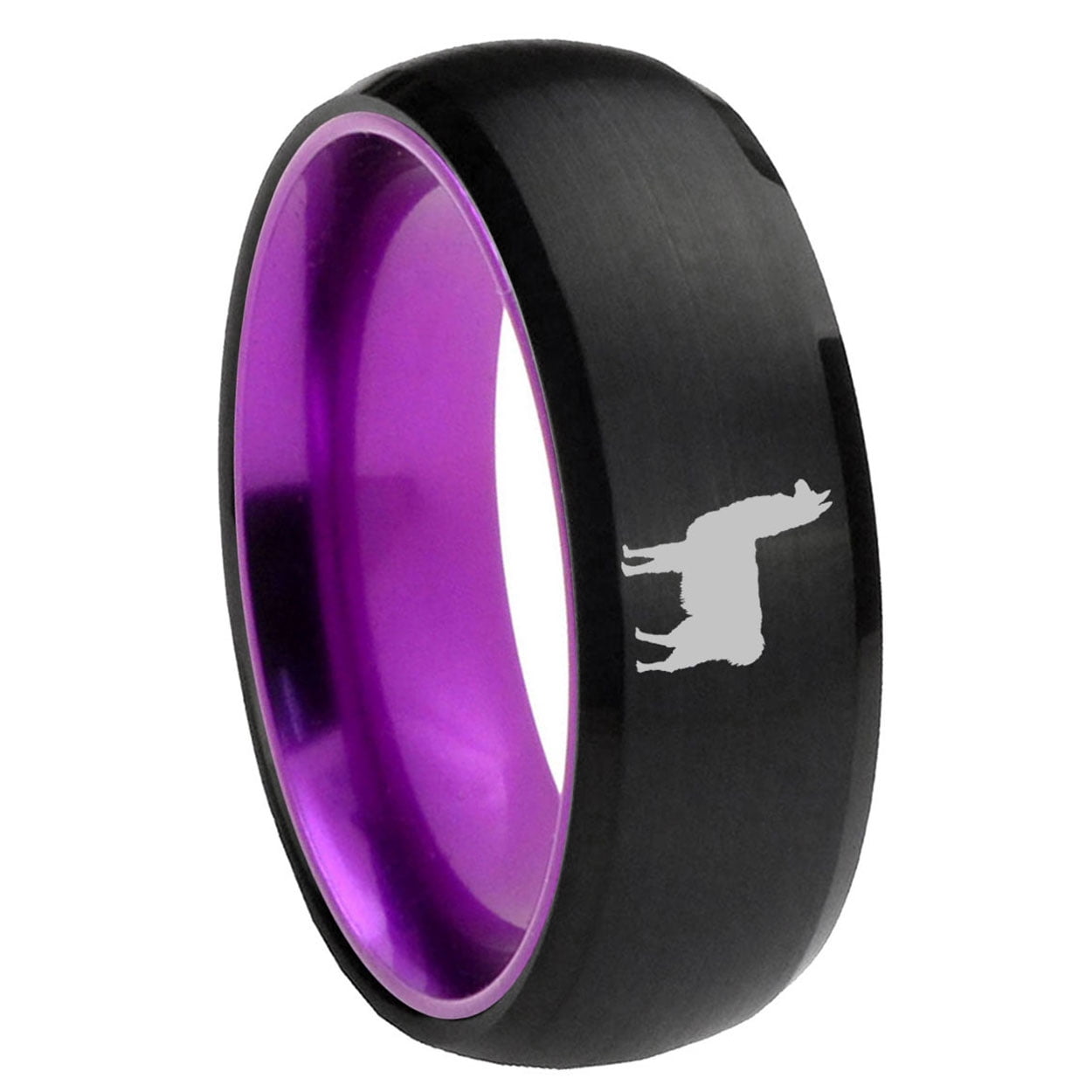 Llama 8MM Dome Black And Purple Tungsten Men Ring - Walmart.com