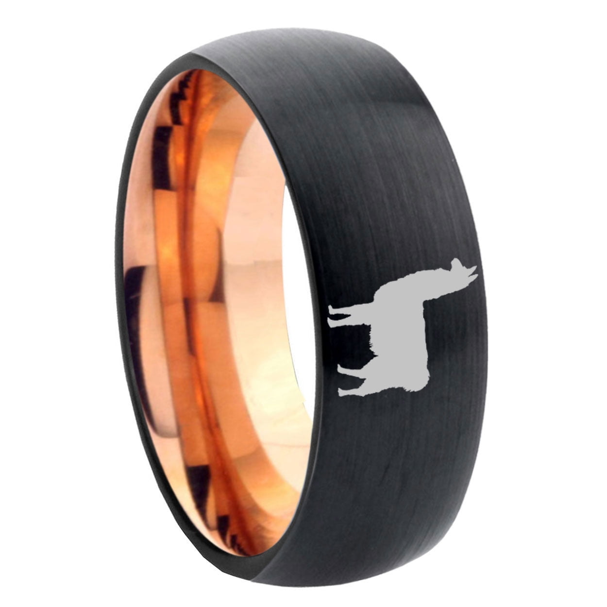 Llama 8MM Dome Black And Rose Gold Tungsten Wedding Ring - Walmart.com