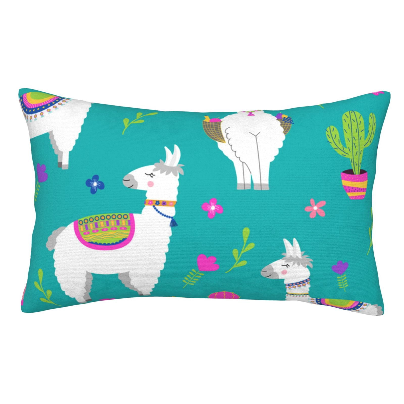 Llama Alpaca Cactus Cartoon Pillowcase 16x24 Rectangle Throw Pillow ...