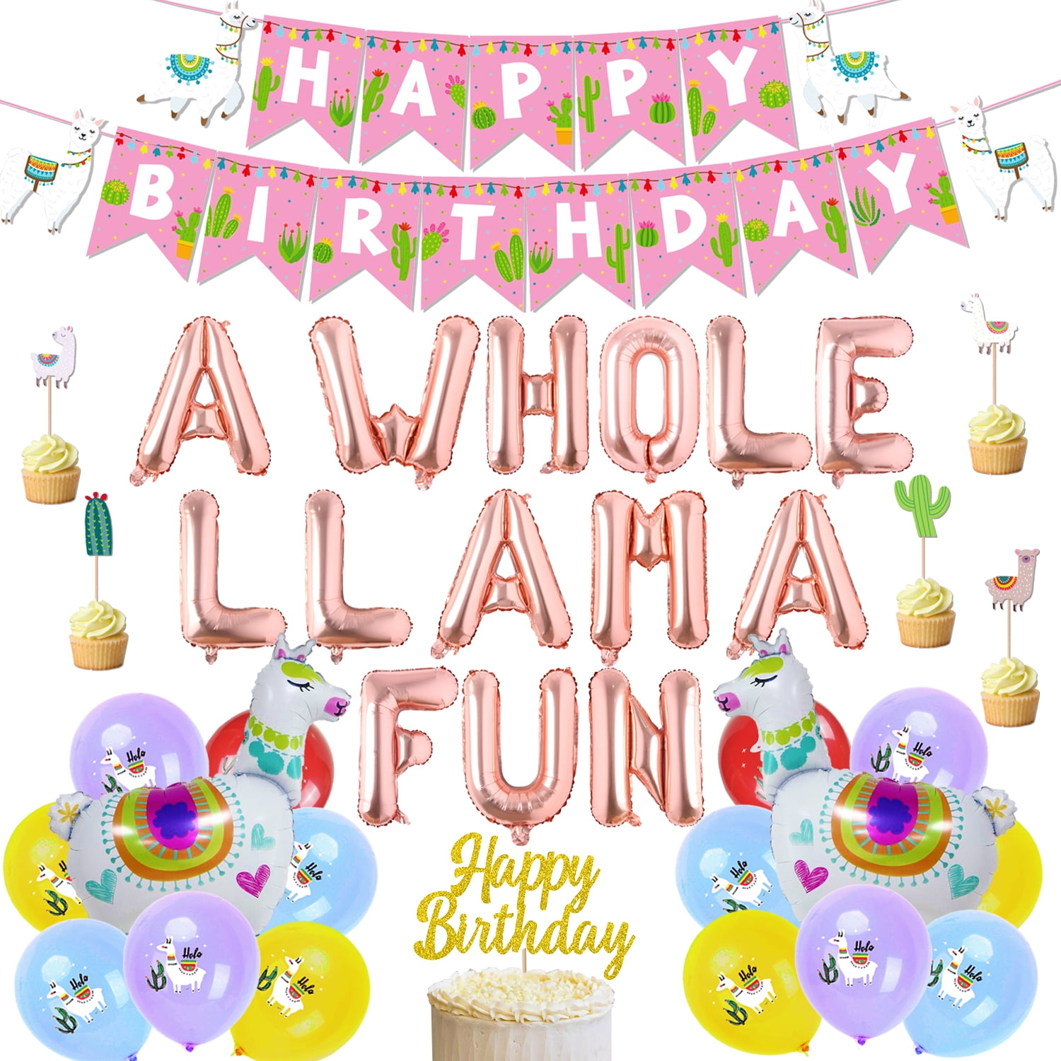 Llama Birthday Party Decorations for Girls, Include Happy Birthday ...